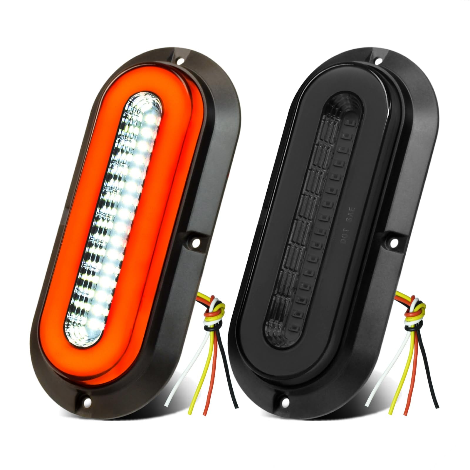 WahMOTOTin 2Pcs Smoked lens 6" Inch Oval 52 Halo Combination White/Red ...