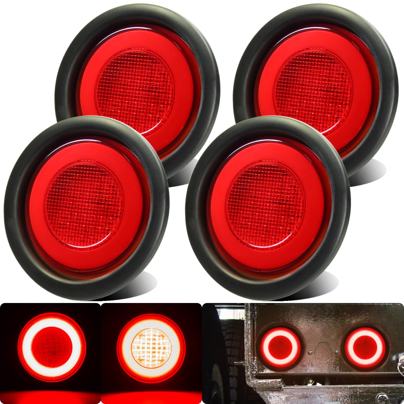WahMOTOTin 4pcs 4 inch MMF7 Round LED Trailer Trucks Halo Brake Stop ...