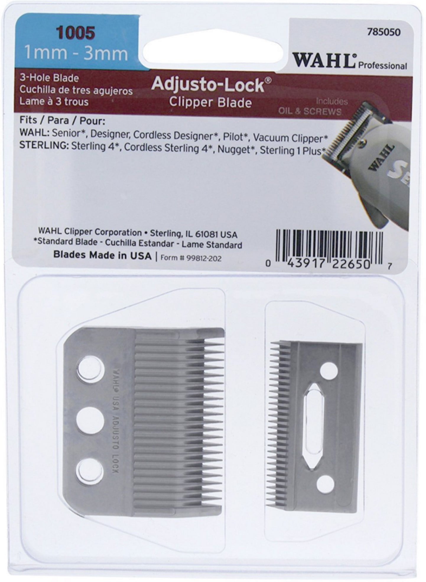 Wahl, Adjusto-Lock Clipper Blade, 1005 3 Hole, Replacement Part ...
