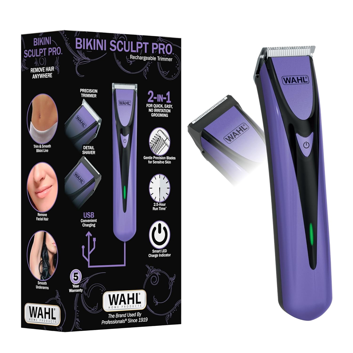 Wahl Bikini Sculpt Pro 2 in 1 USB Rechargeable Lithium-Ion Electric ...