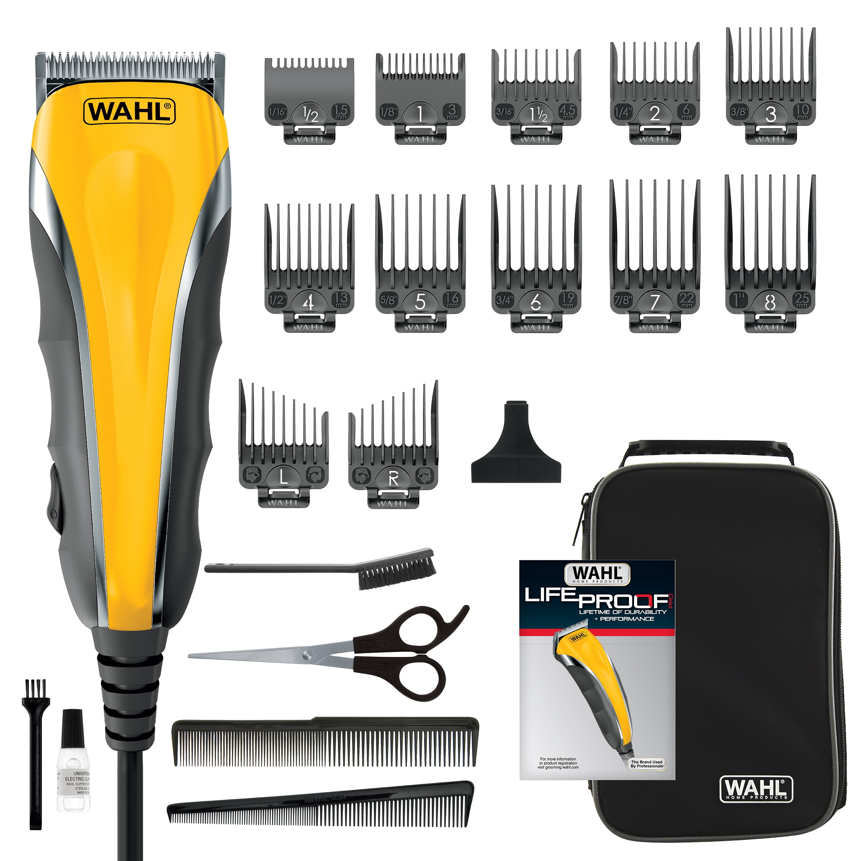 Wahl Life Proof Corded Hair Clipper Kit, Men or Women, 21 Piece, Yellow ...