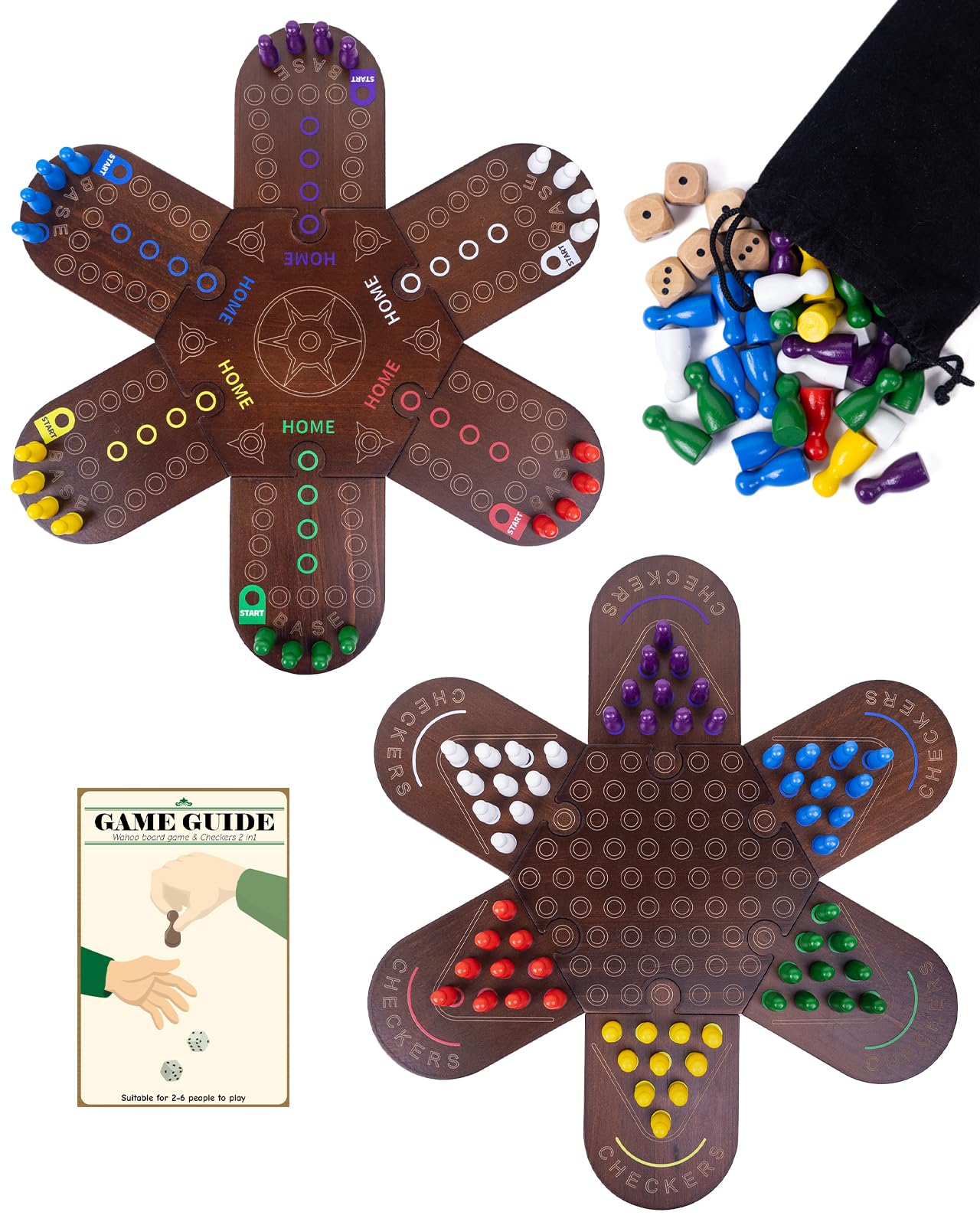 Wahoo Game Board Medikaison Marble Board Game - Double Sided Wahoo Game ...