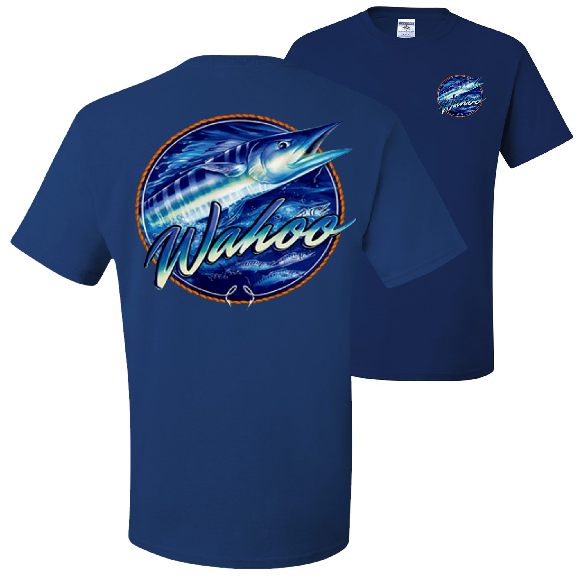 Wahoo Fish Lovers Graphic FRONT AND BACK Mens T-shirts , Royal Blue, Small - Walmart.com