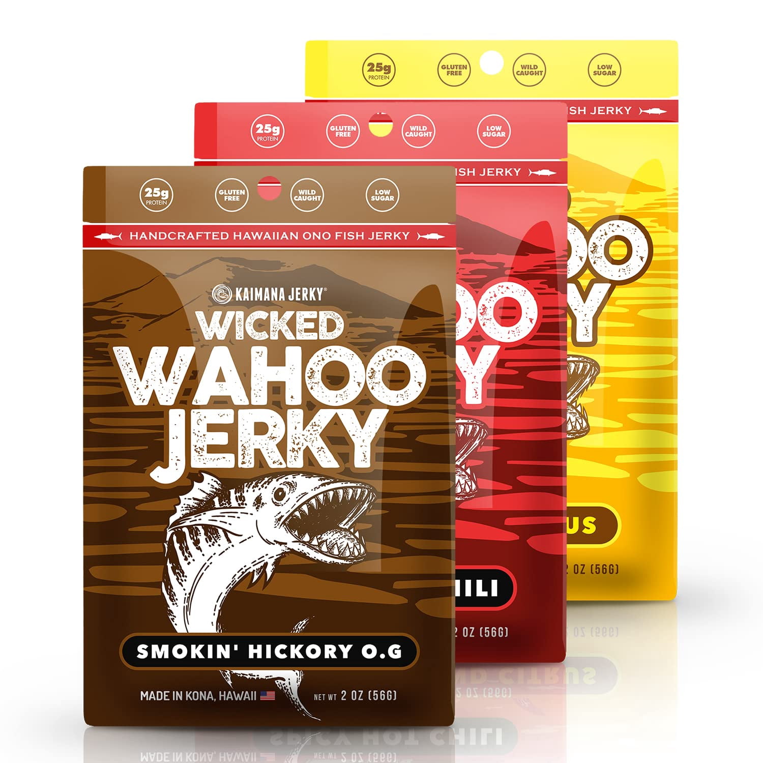 Wahoo Ono Fish Jerky MZF22 Variety Pack - Smokin' Hickory O.G, Island ...