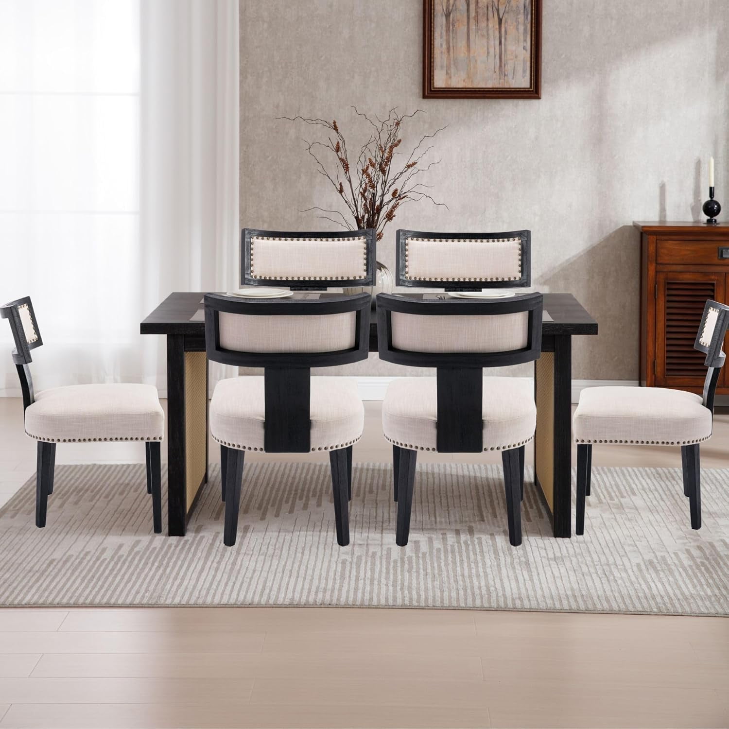 Wahson Beige Dining Chairs Set of 2, Comfy Upholstered Modern Farmhouse ...