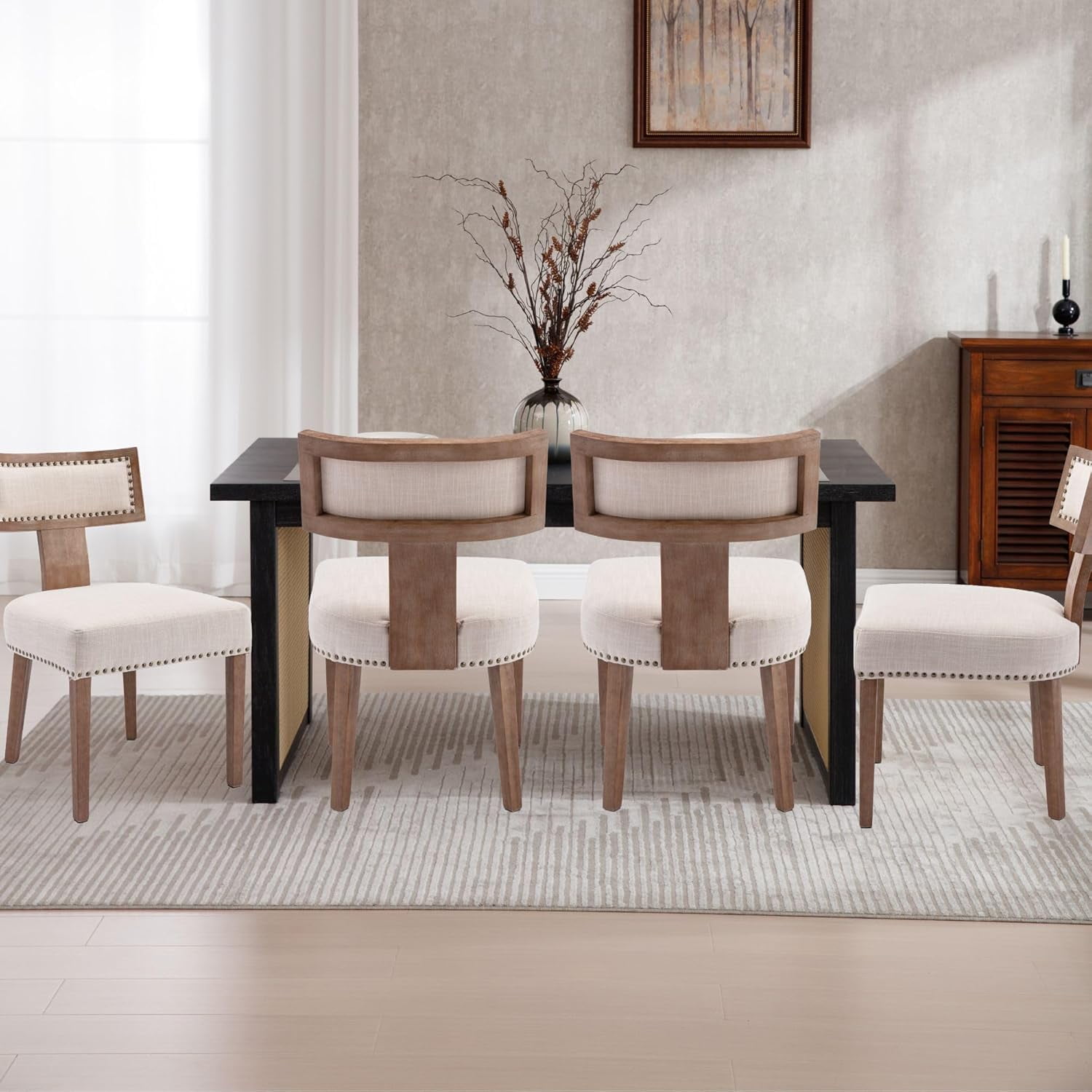 Wahson Beige Dining Chairs Set of 2, Comfy Upholstered Modern Farmhouse ...