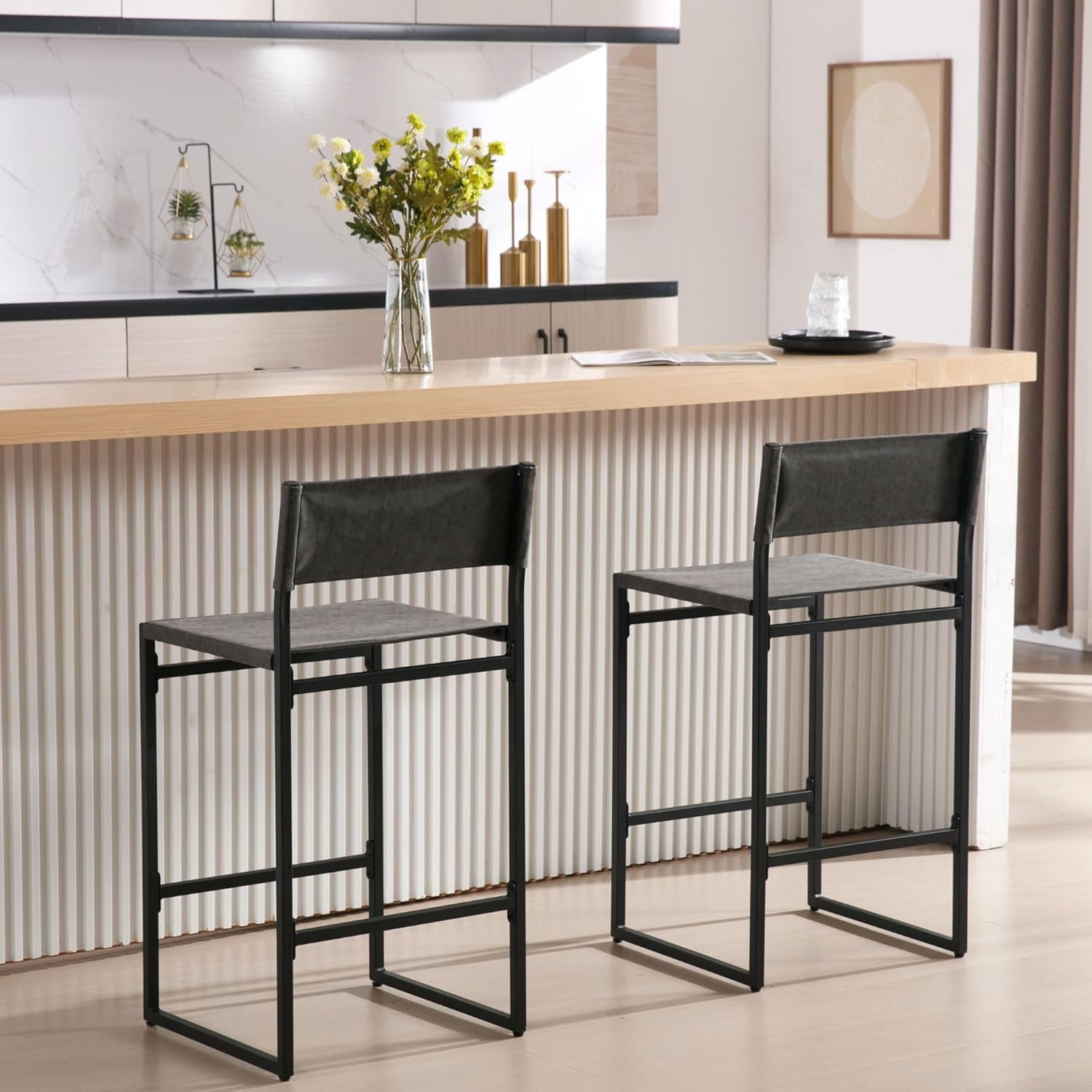Wahson Faux Leather Counter Height Bar Stools Set of 2,Modern Sling ...