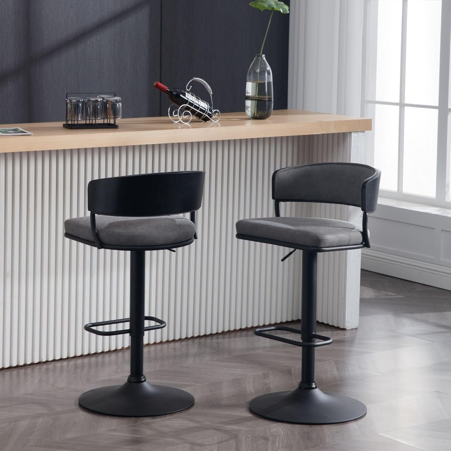 Wahson Modern Adjustable Bar Stools Set of 2, Faux Leather Counter ...