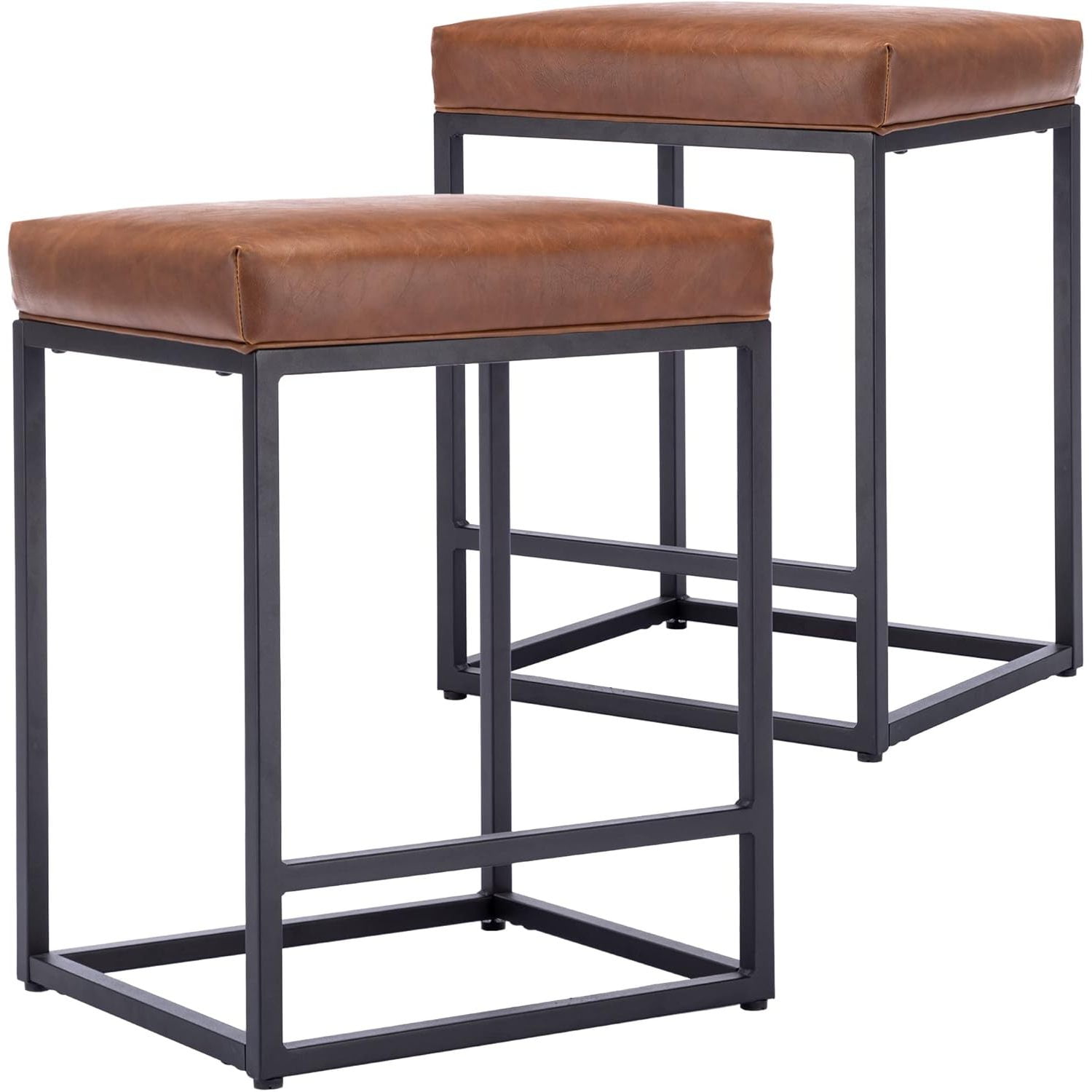 Wahson Set of 2 Counter Height Stools, 24" Modern Faux Leather ...
