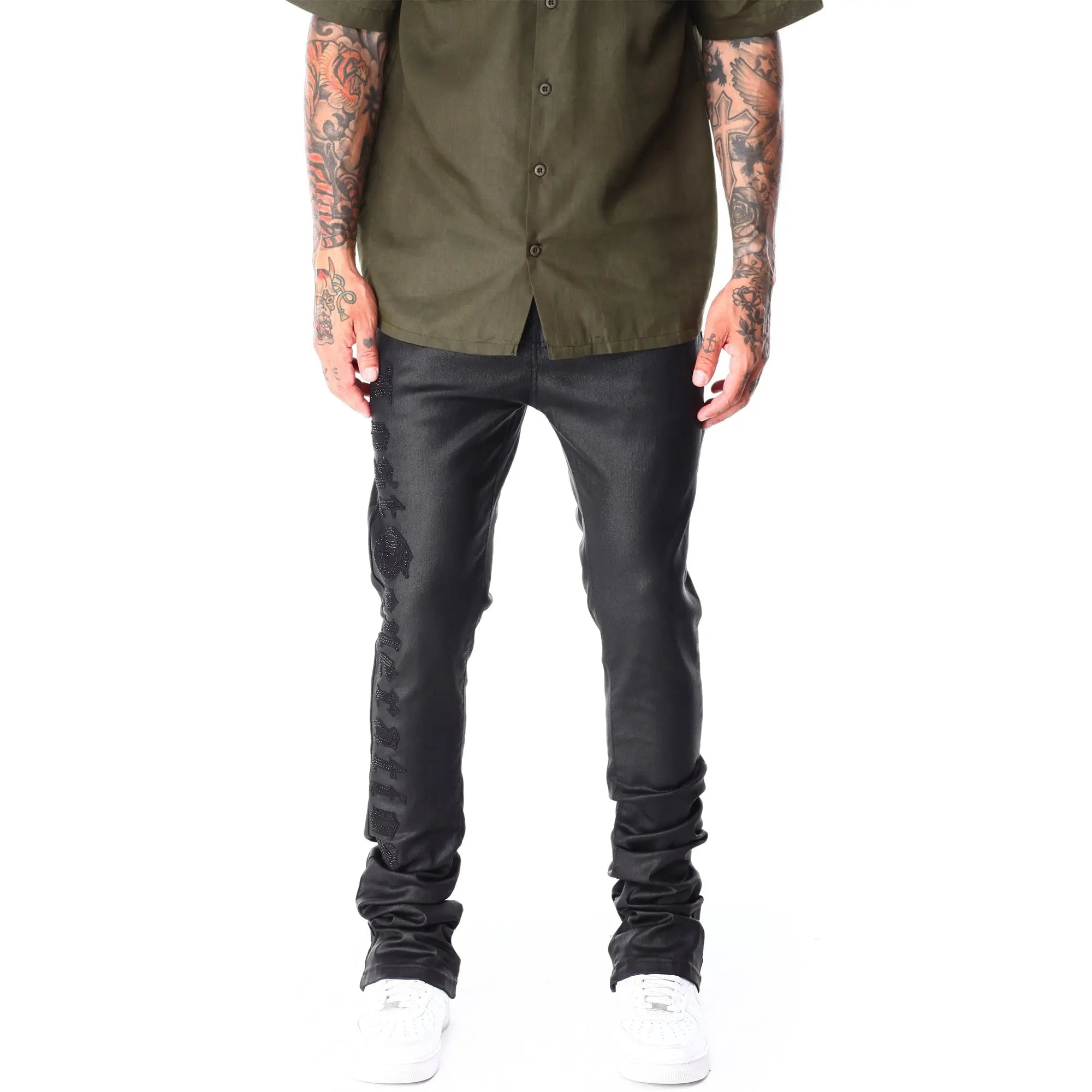 WaiMea Men Wax Lost Generation Stacked Jeans (Black) - Walmart.com