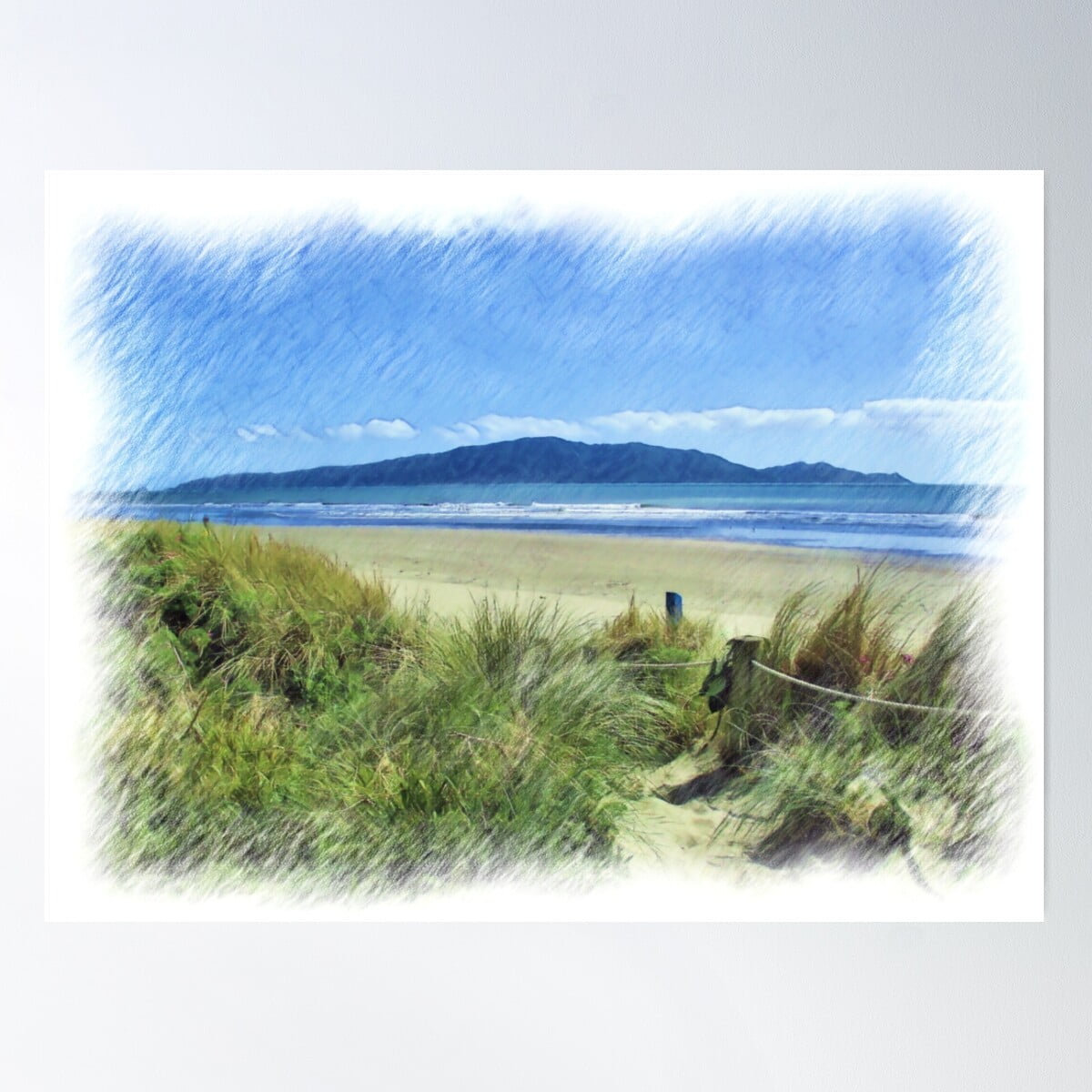 Waikanae Beach And Kapiti Island Poster Wall Art, Modern Wall Decor For ...
