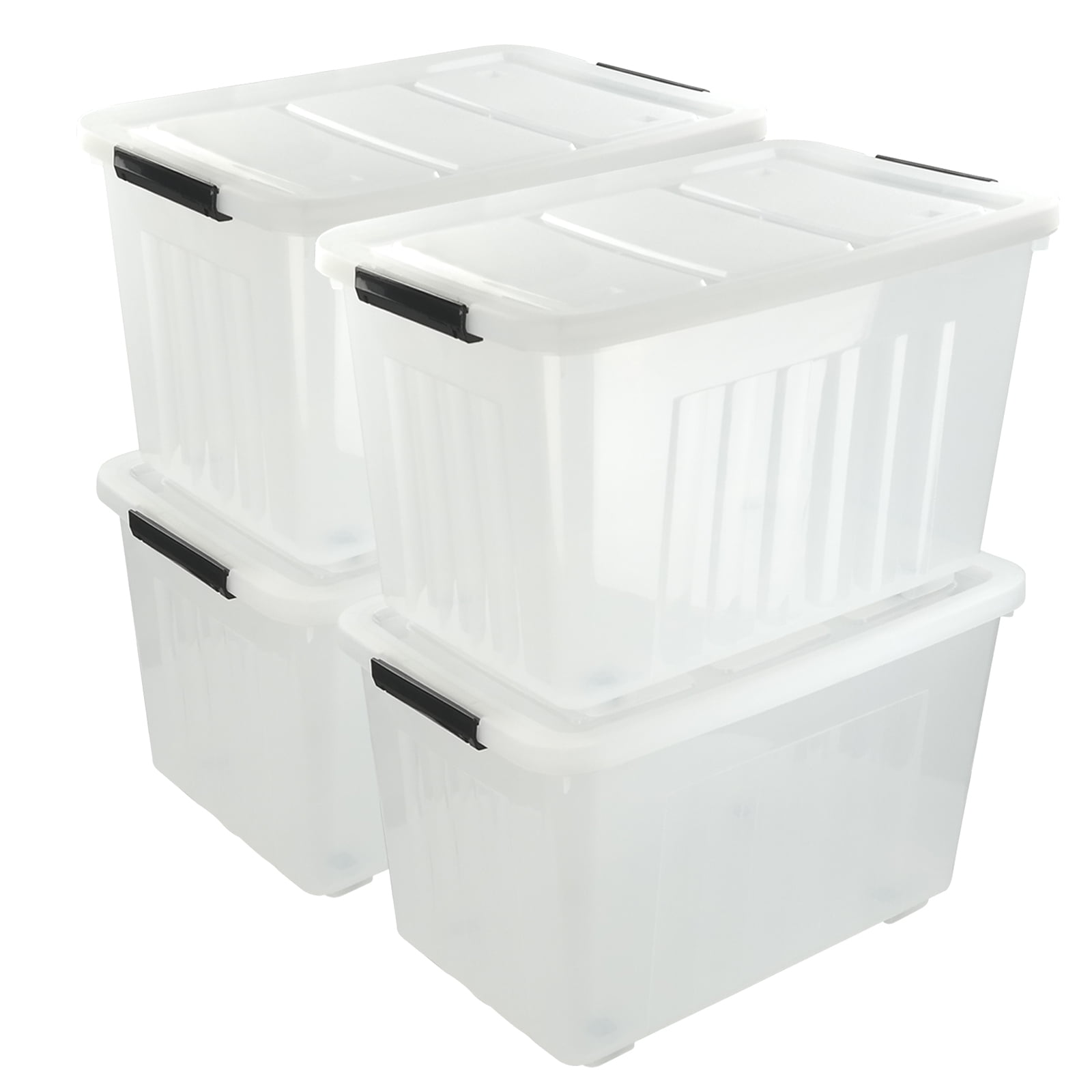 Waikhomes 4 Pack Large Plastic Storage Boxes, Large Lidded Storage Bins ...
