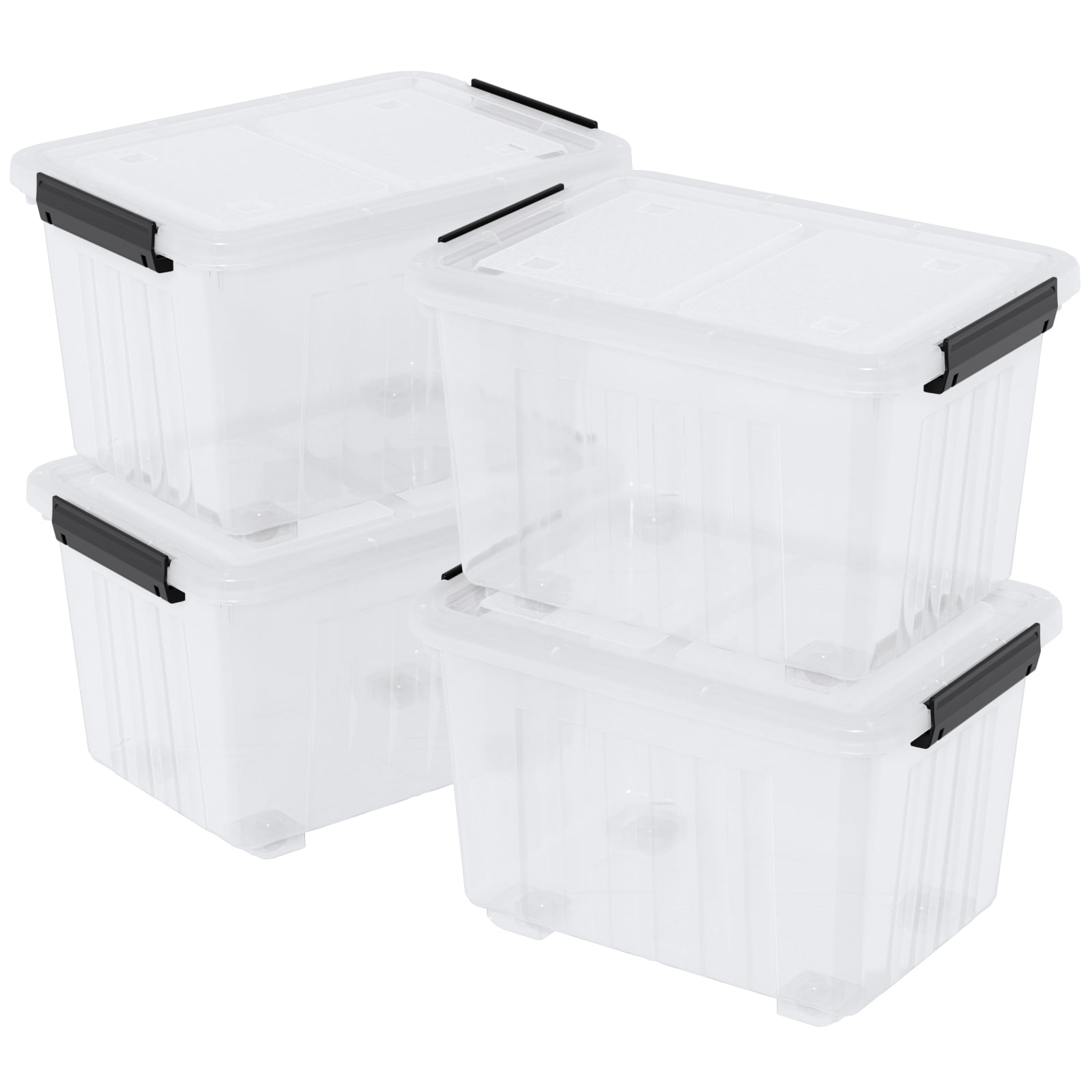 Waikhomes 4 Packs 50 L Plastic Latching Box with Wheels, Clear ...
