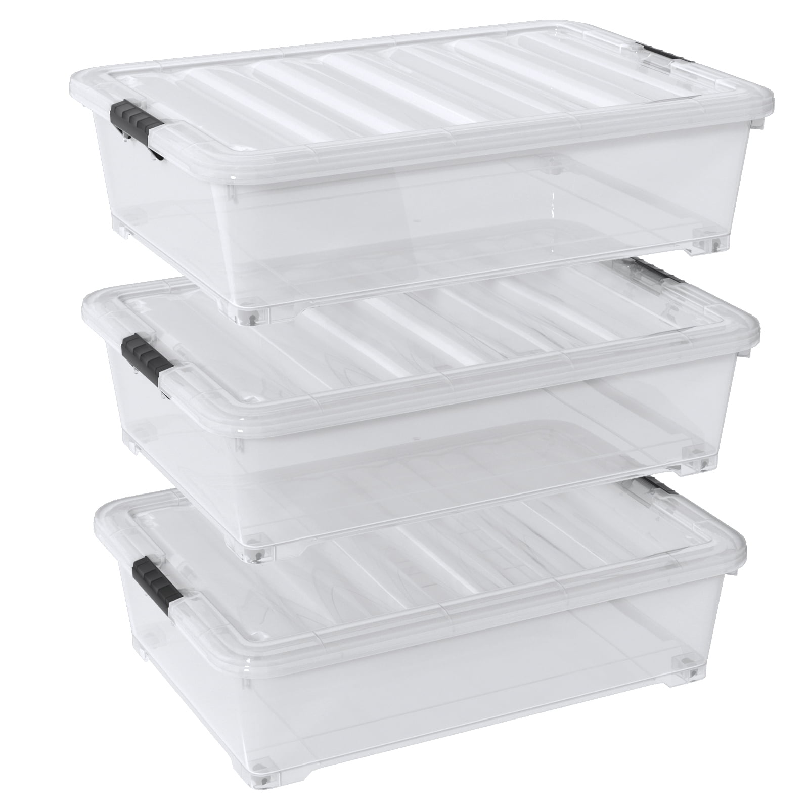 Waikhomes 50 Quart Plastic Under Bed Storage Boxes, Clear Under Bed ...