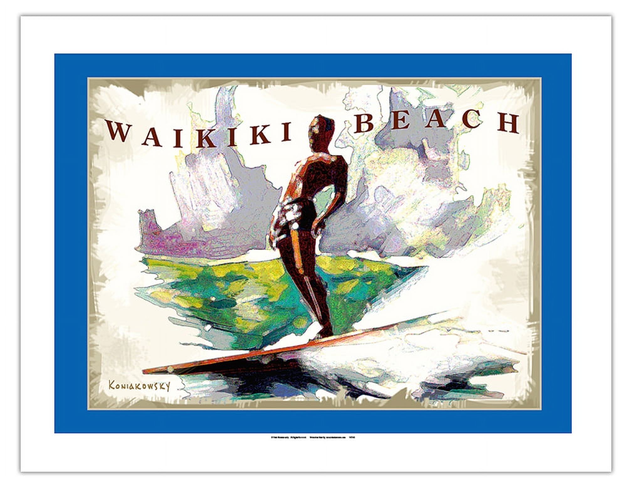 Waikiki Beach Hawaii - Surfer On Wave - Vintage Travel Poster by Wade ...