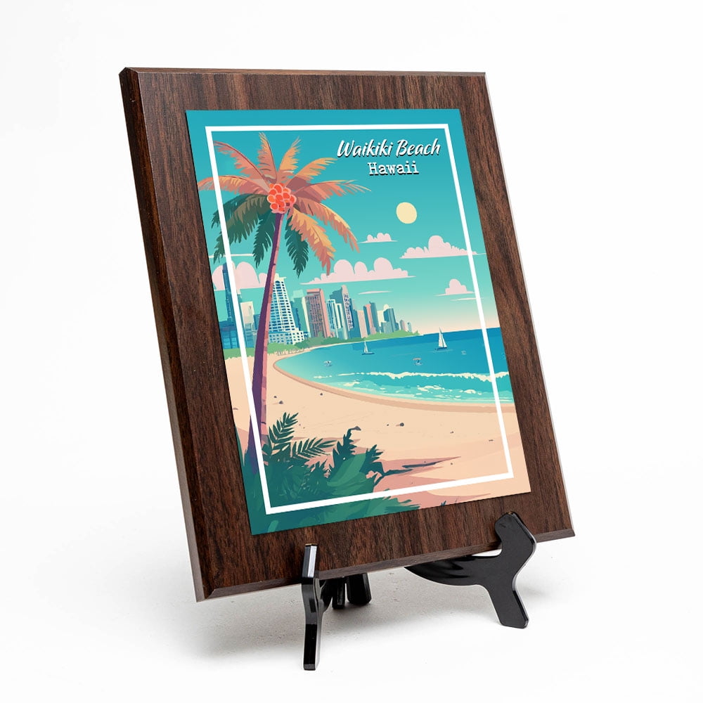 Waikiki Beach Hawaii, Wooden Frame 9x12 Decorative Wall Plaque With ...
