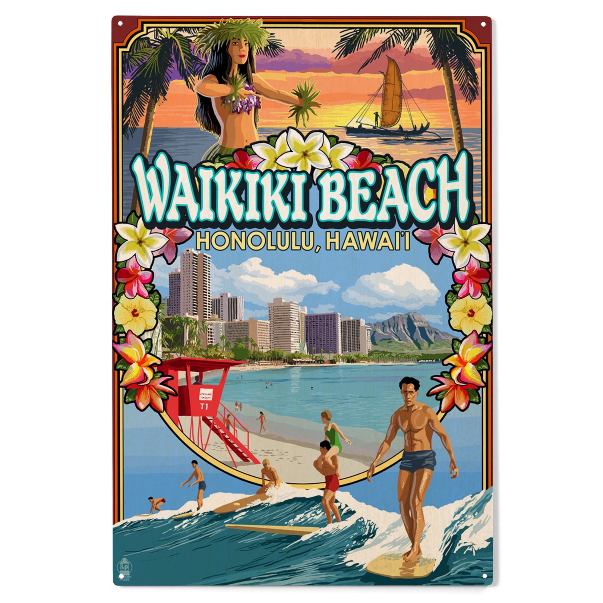 Waikiki Beach, Oahu, Hawaii, Scenes Birch Wood Wall Sign (10x15 Rustic ...
