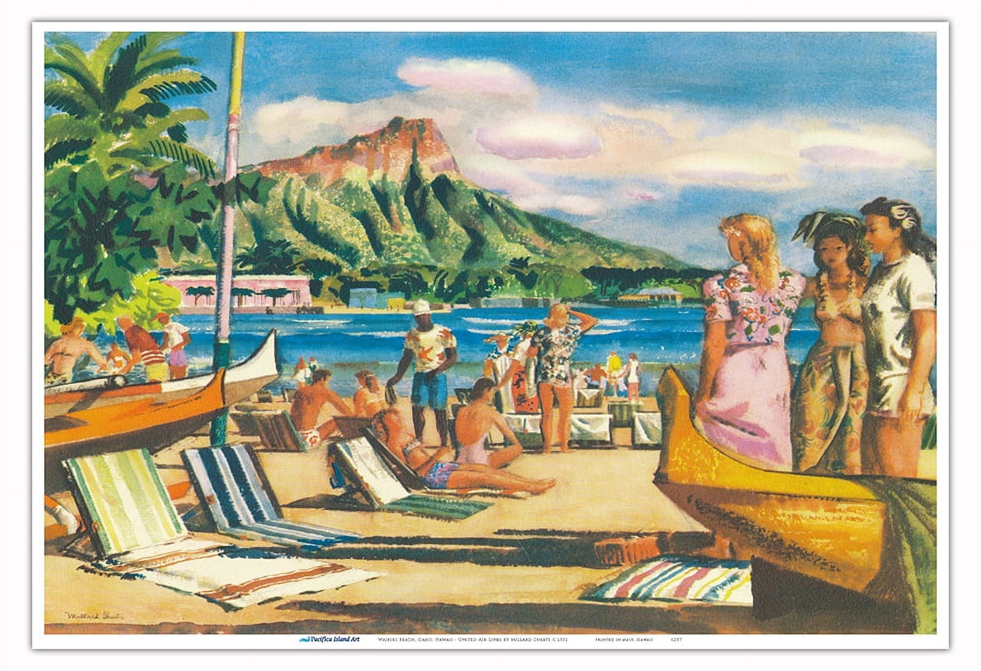 Waikiki Beach Oahu Hawaii - United Air Lines - Vintage Airline Travel ...
