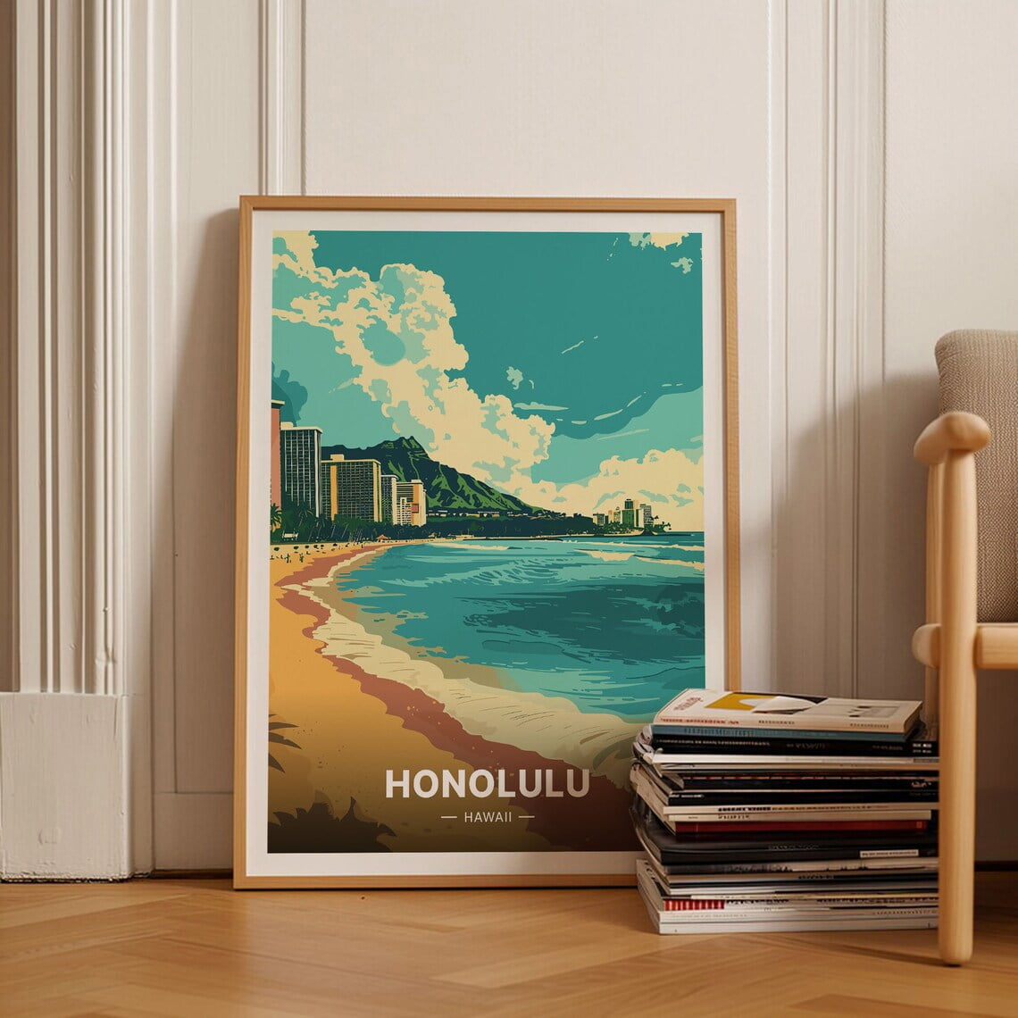 Waikiki Beach Poster, Honolulu Hawaii Travel Art, Diamond Head View ...