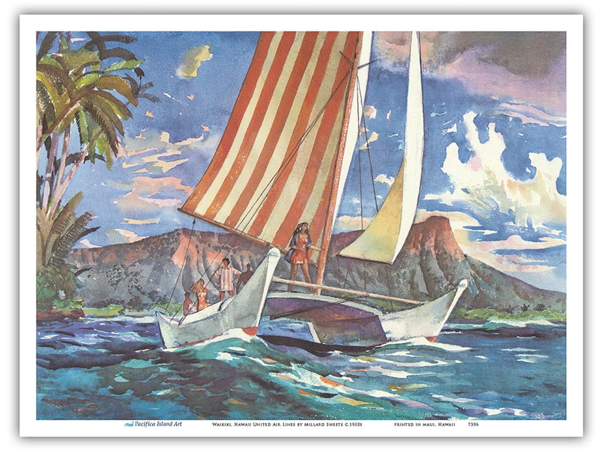 Waikiki Hawaii - Catamaran Sailing - United Air Lines - Vintage Airline ...