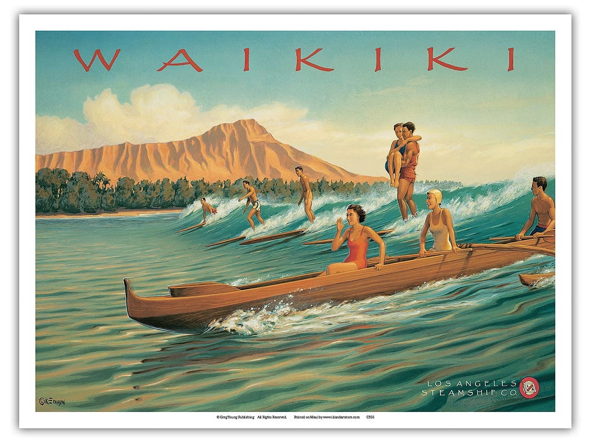 Waikiki Hawaii - Surf Riders - Los Angeles Steamship Company - Diamond ...