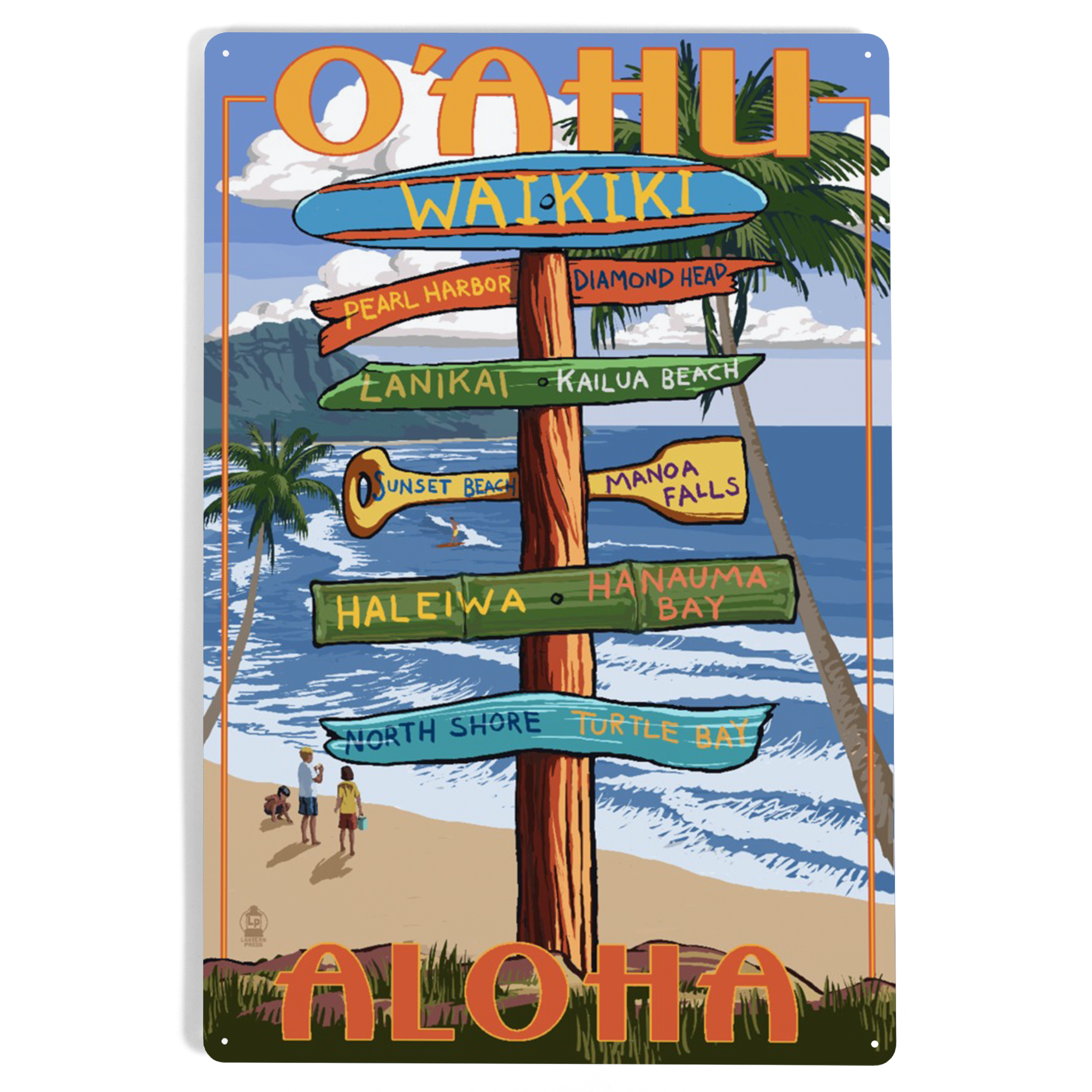 Waikiki, Oahu, Hawaii, Aloha, Sign Destinations (12x18 Aluminum Art ...