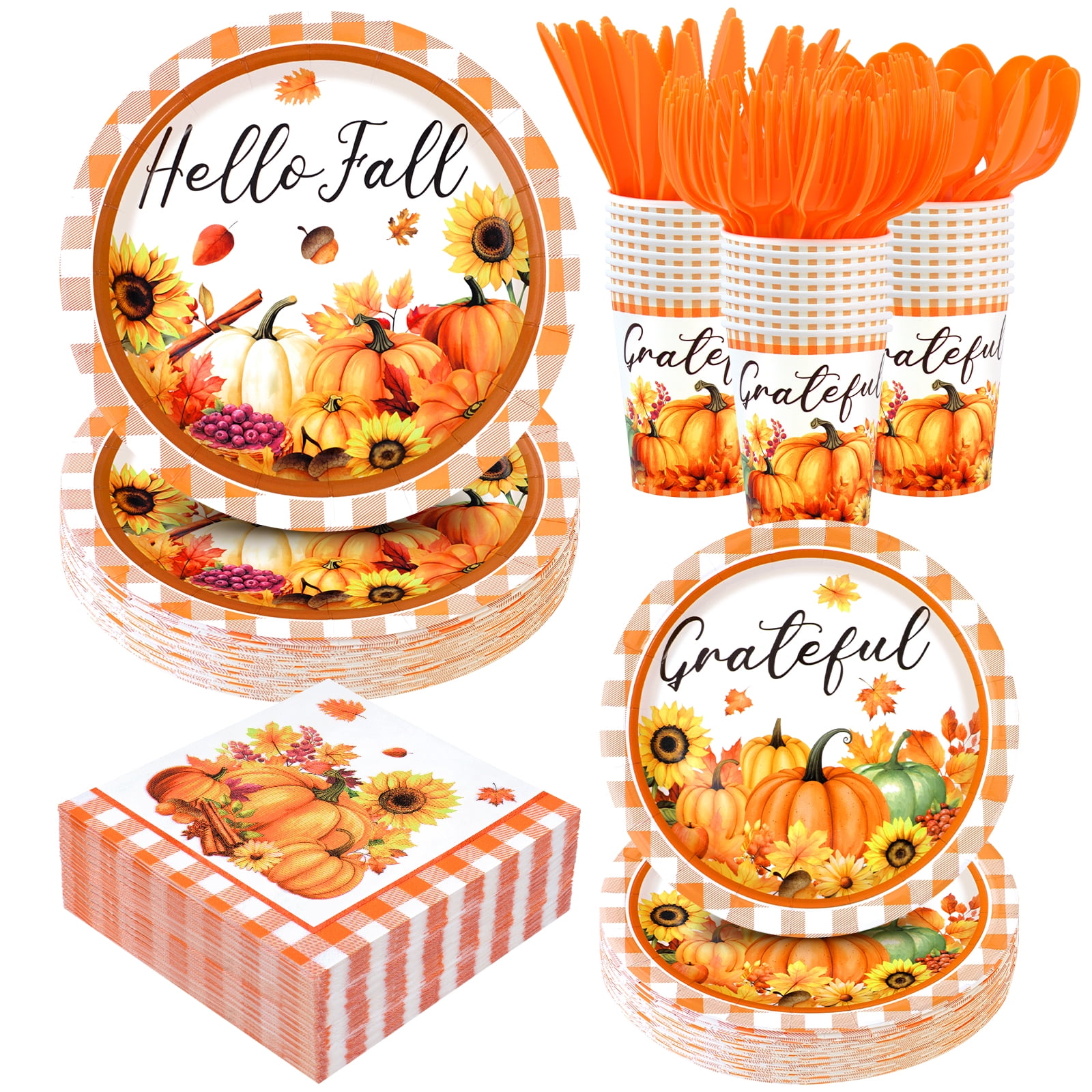 Waipfaru 192 Pcs Fall Paper Plates and Napkins Set Serves 24,Heavy Duty ...
