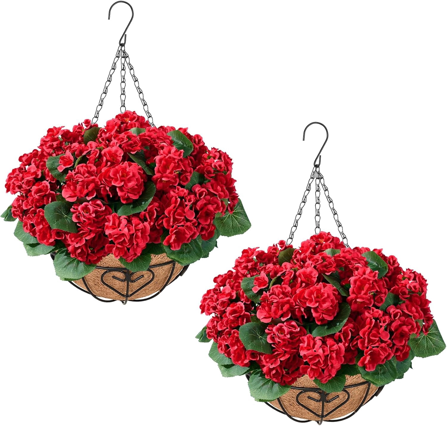Waipfaru 2 Pack Artificial Geraniums Hanging Basket,UV Resistant Faux ...