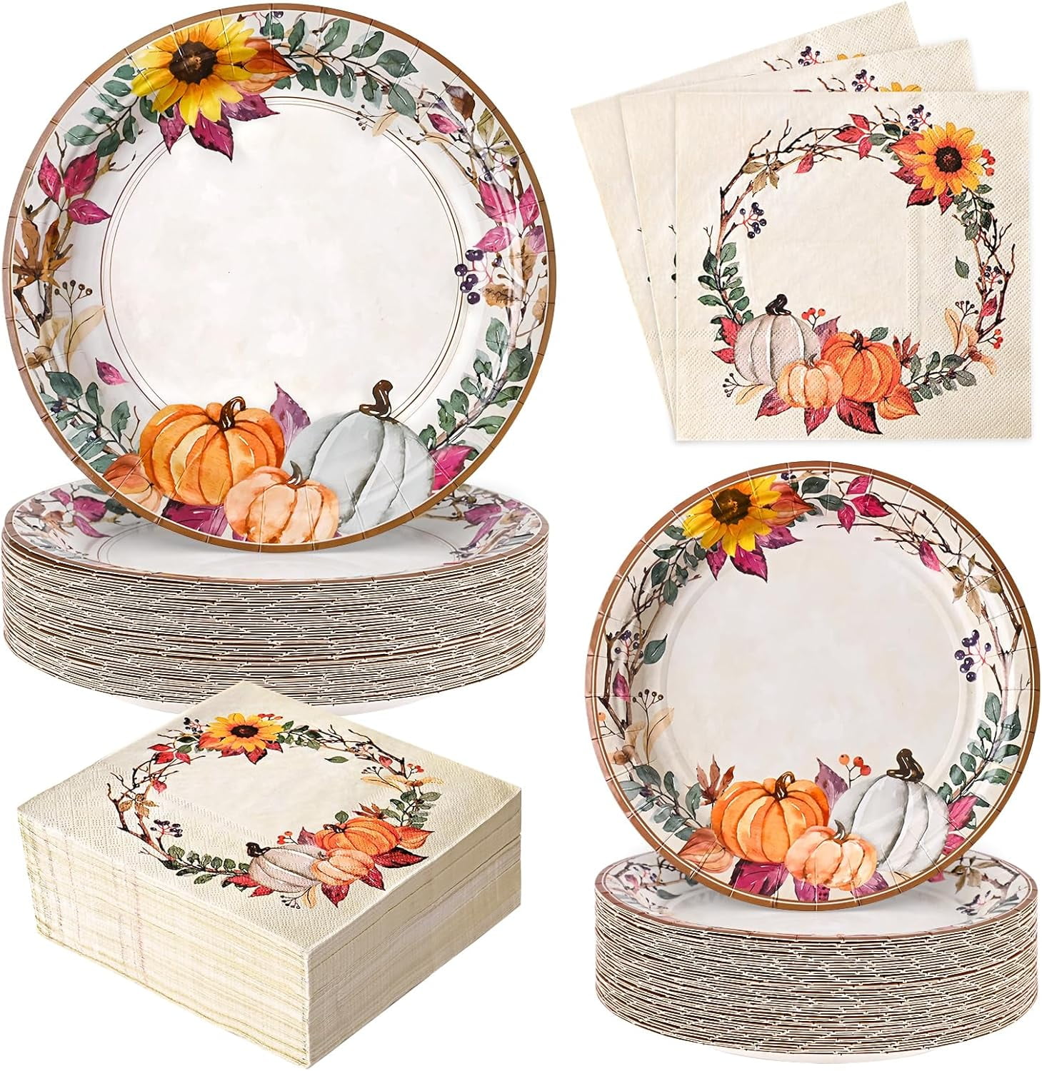 Waipfaru 200 Pcs Fall Paper Plates and Napkins Set, Serves 50,Heavy ...