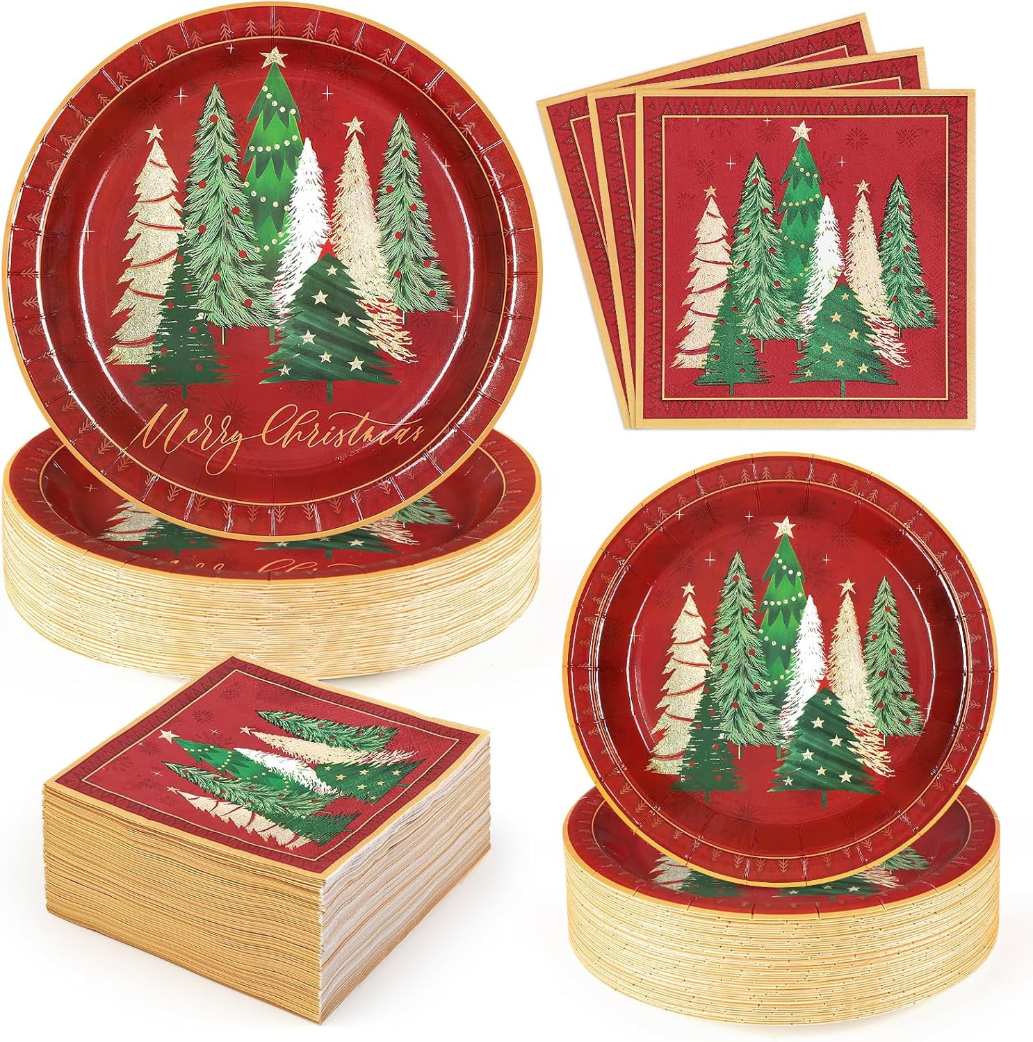 Waipfaru 200pcs Christmas Paper Plates and Napkins Set Decorations for ...