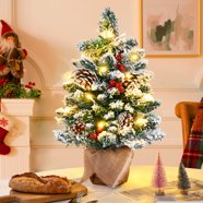 YUETJIN 32 inch Pre-lit Mini Fiber Optic Tabletop Artificial Christmas Tree with LED Starry ...