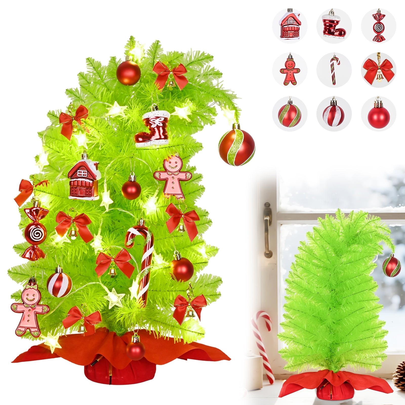 Waipfaru Pre-Lit Tabletop Christmas Tree, 27inch Flocked Mini Christmas ...