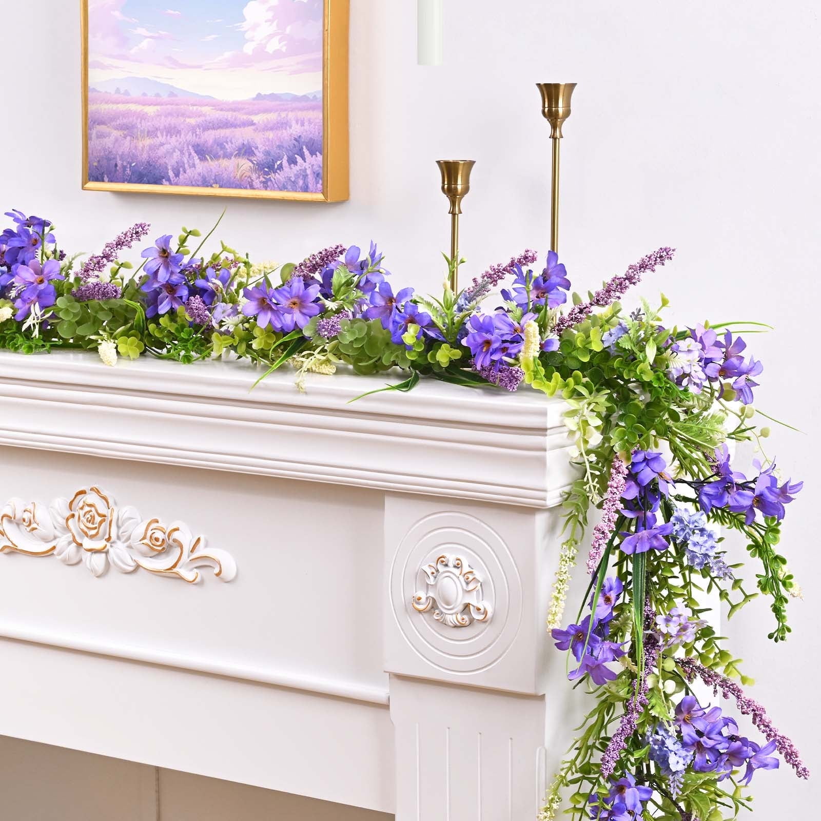 Waipfaru 2 Pack Spring Garland with Flowers, 6ft Artificial Lavender ...