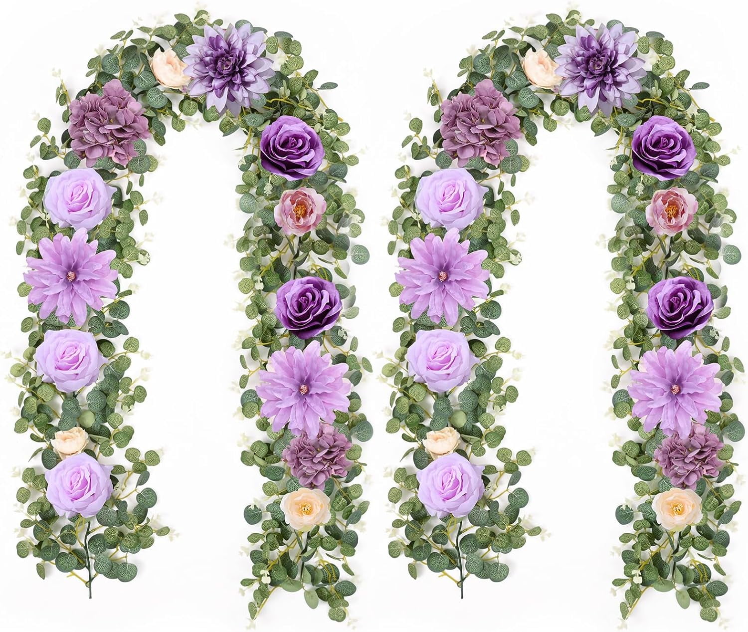 Waipfaru 2pcs Purple Flower Garland, 6.07ft Artificial Eucalyptus ...