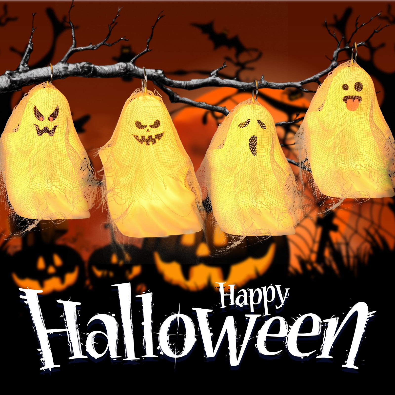 Waipfaru 4Pcs Ghost Halloween Decor,Gothic Ghost Light Up,Ghost ...