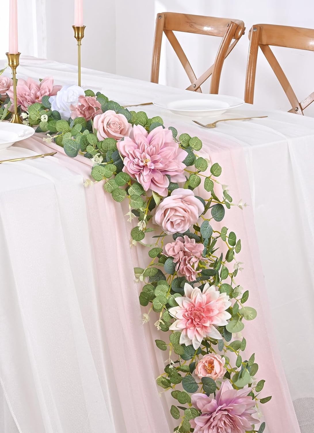 Waipfaru 6ft Spring Flower Garland, Artificial Eucalyptus Garland with ...