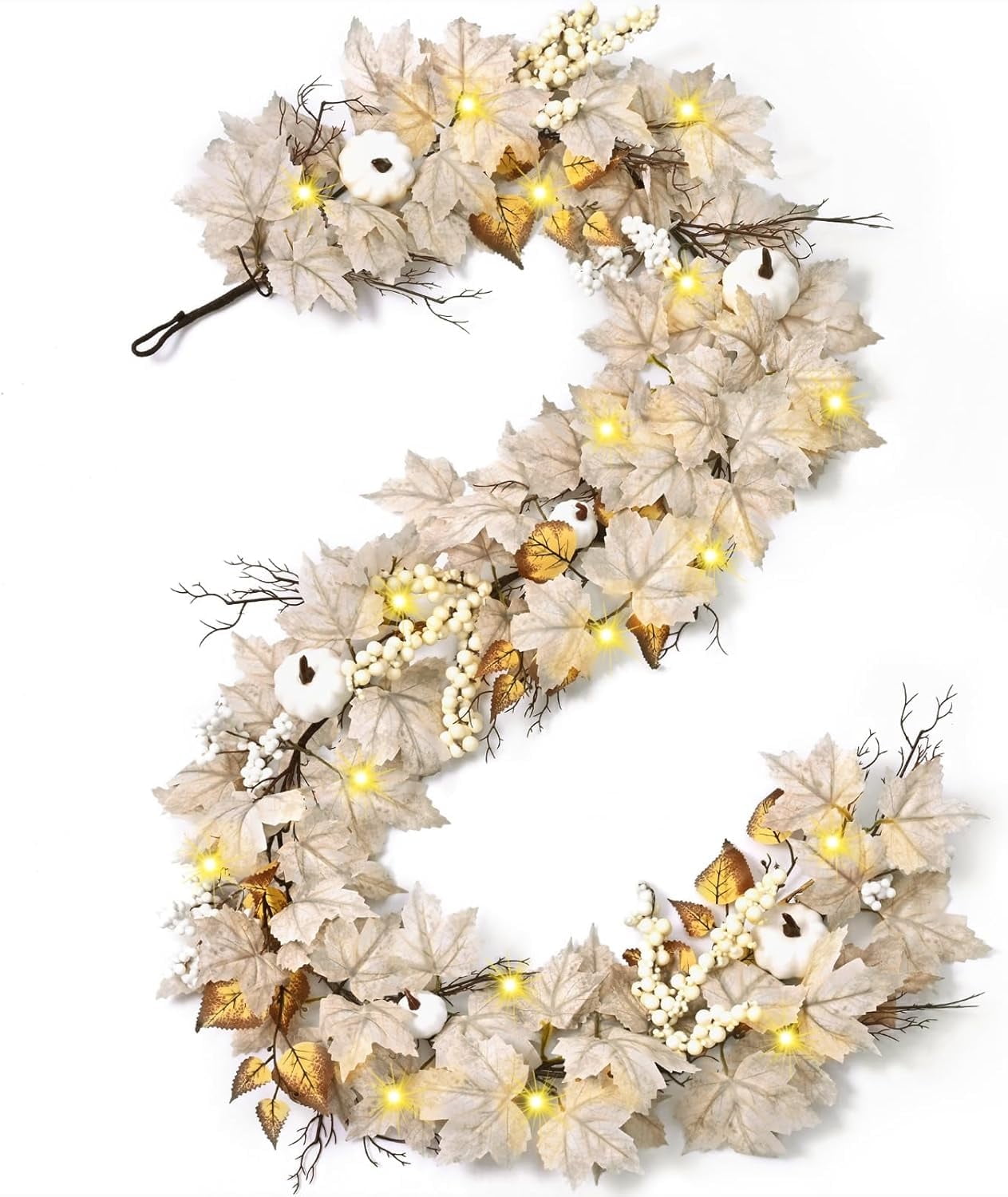 Waipfaru Fall Garland with Lights,5.8ft Maple Leaf Garland with White ...