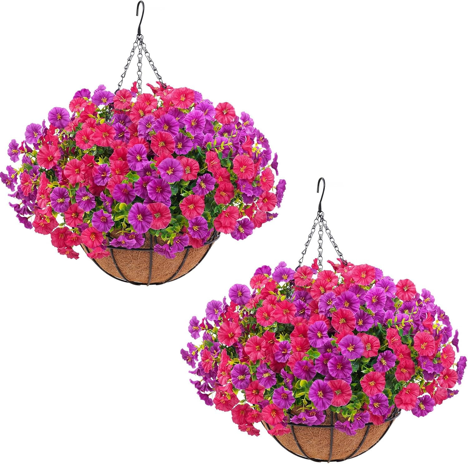 Waipfaru Artificial Hanging Flowers in Basket,2 Pcs Fake Hanging Plants ...