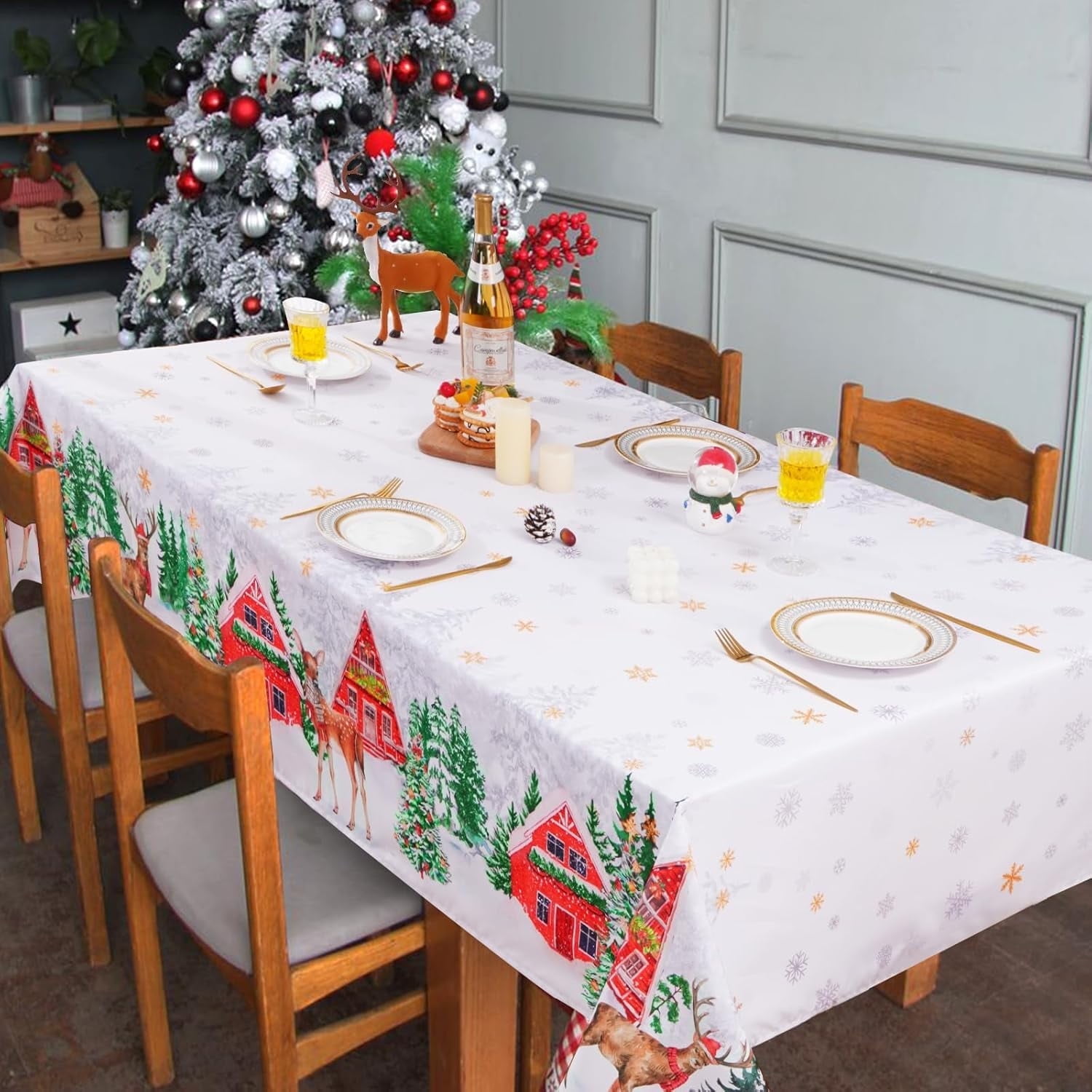 Waipfaru Christmas Rectangle Tablecloth, 60×84 lnch Washable Polyester ...