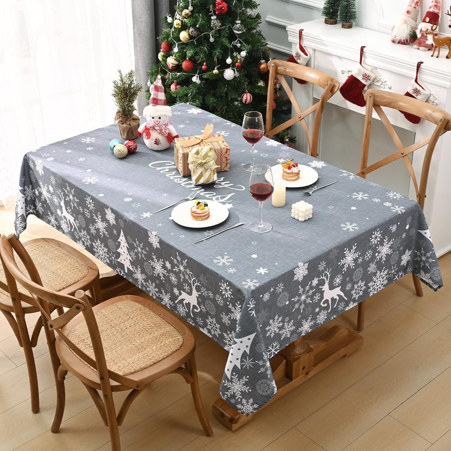 Waipfaru Christmas Rectangle Tablecloth 60x 84inch, White Snowflake ...