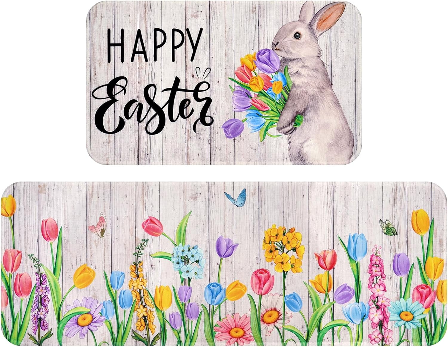 Waipfaru Easter Bunny Kitchen Rugs and Mats Set of 2,Rabbit Egg Non ...