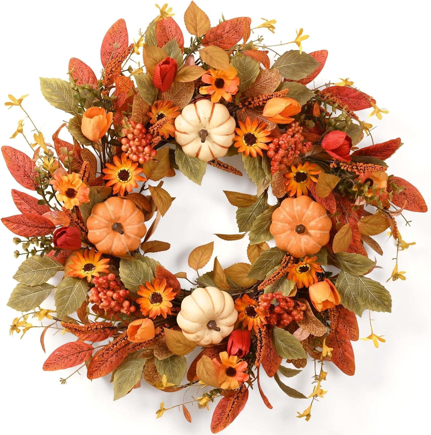 Waipfaru Fall Wreath for Front Door,Large 22inch Autumn Pumpkin Wreath ...