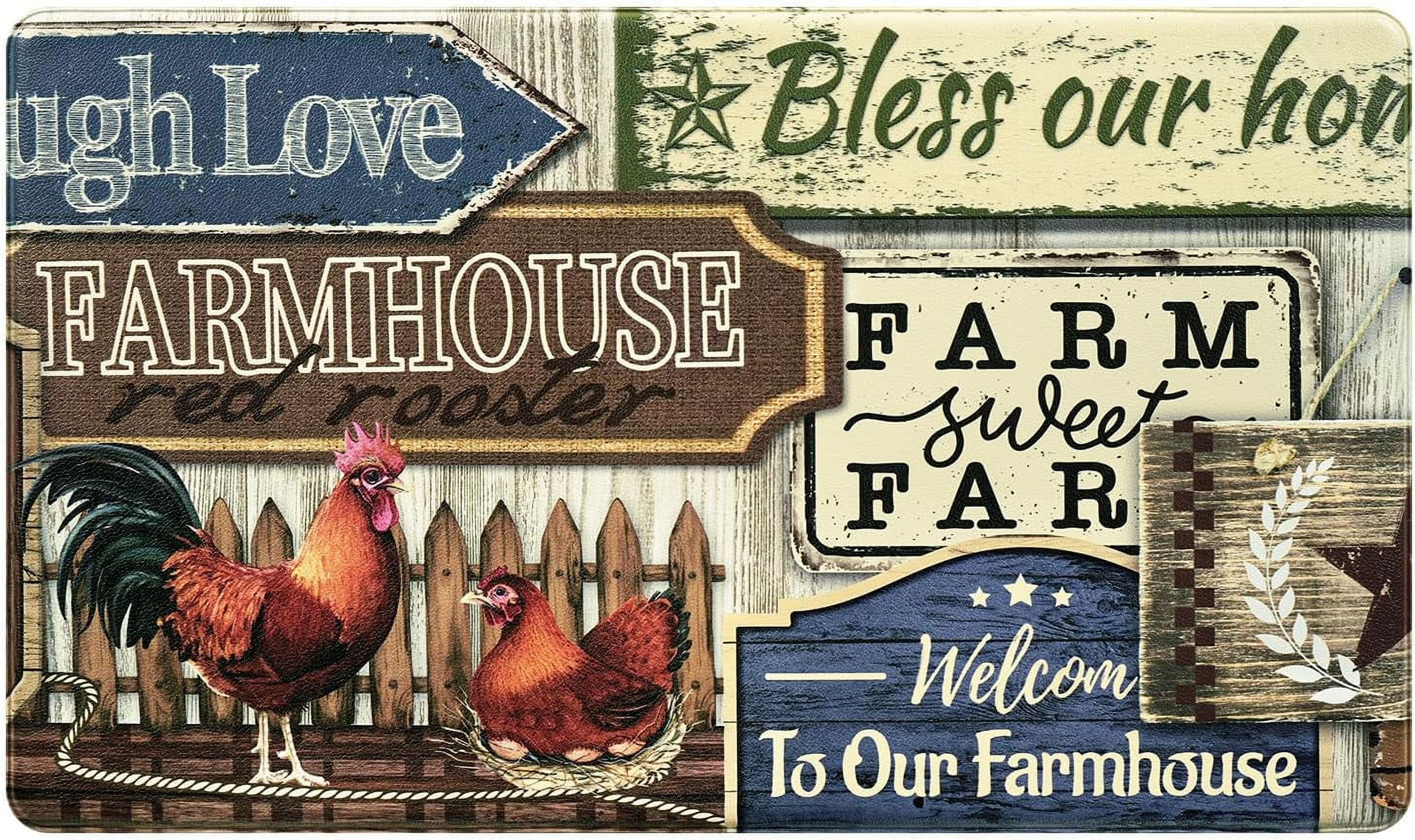 Waipfaru Farmhouse Rooster Doormat Non Slip Entrance Welcome Door Mat ...