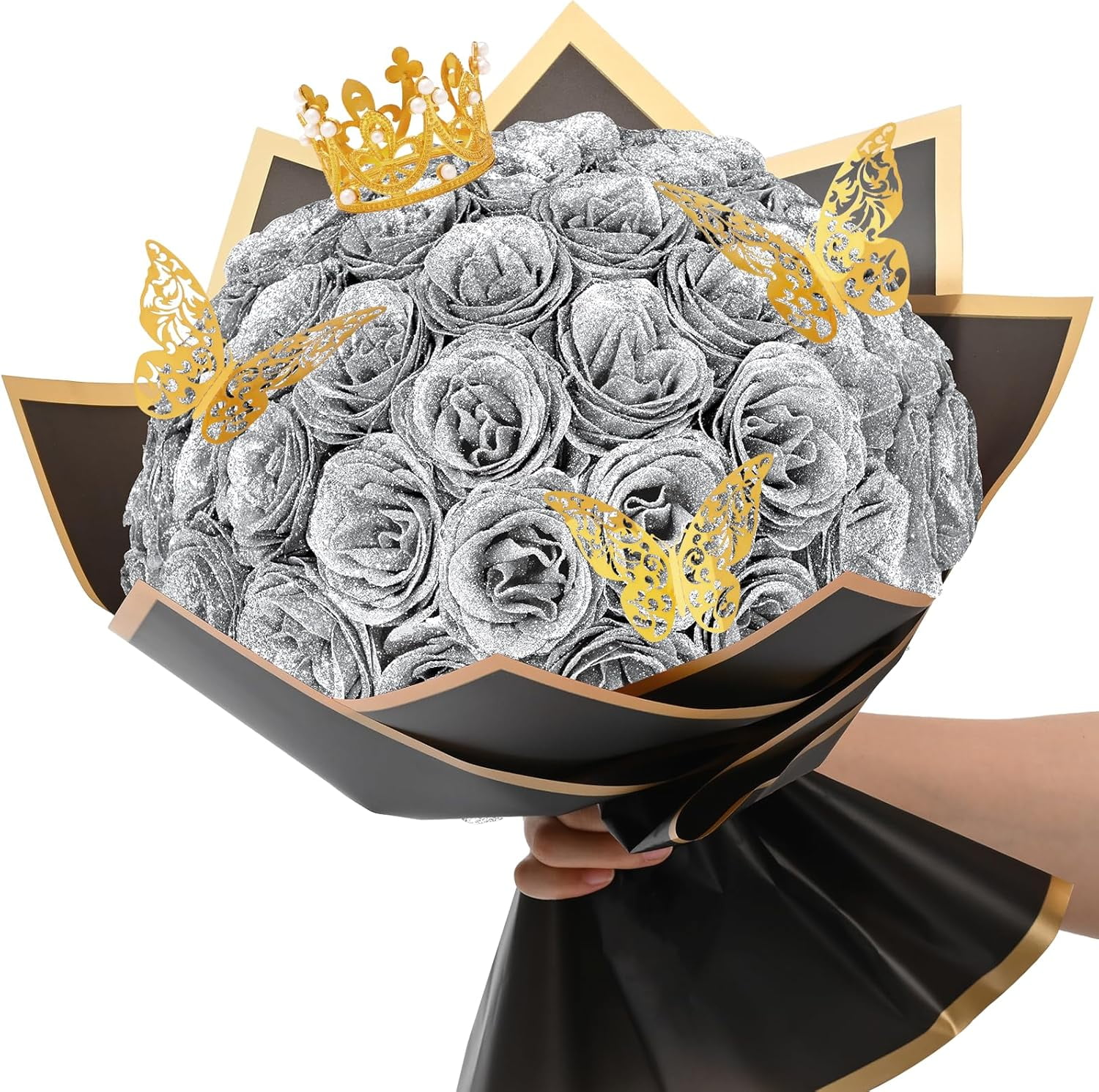 Waipfaru Glitter Roses Bouquet,24pcs Glitter Artificial Flowers,DIY ...