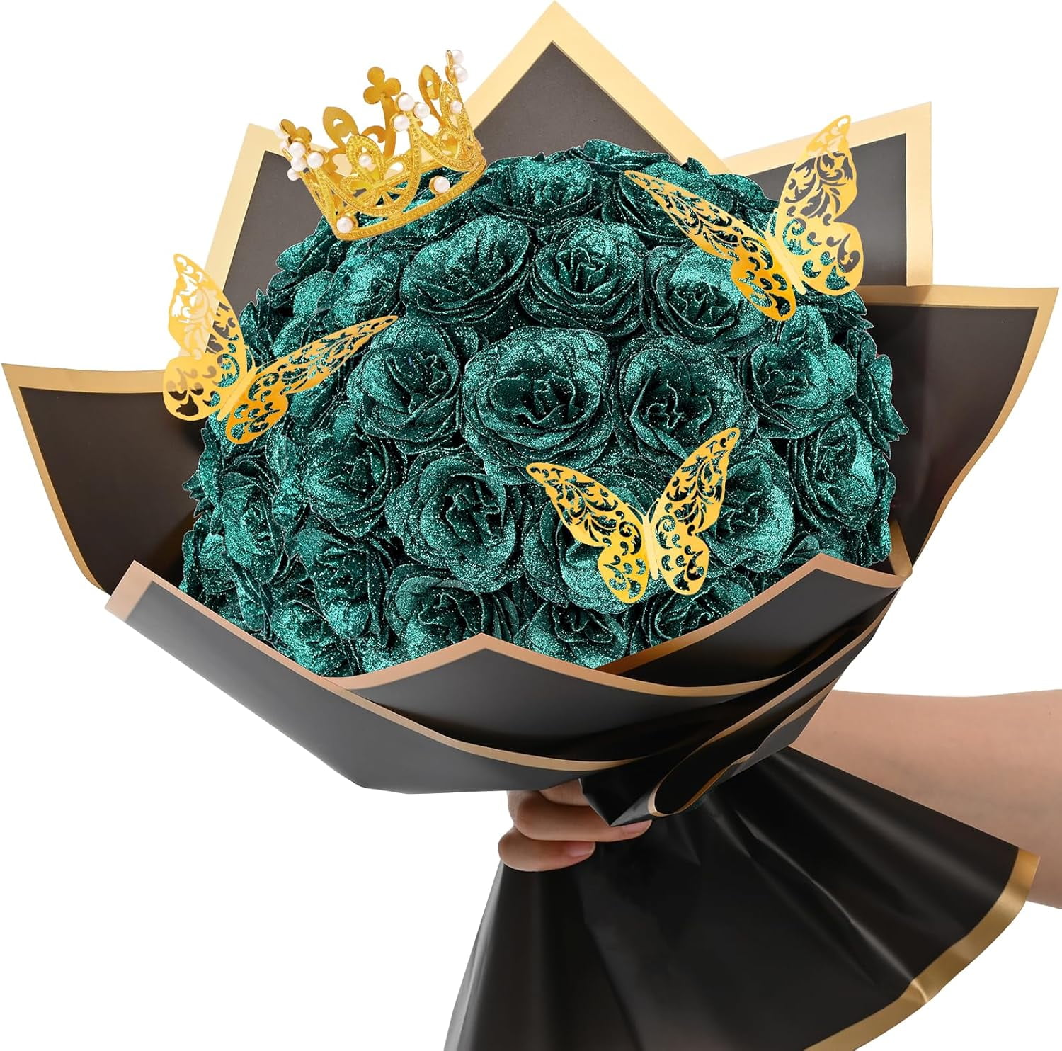 Waipfaru Glitter Roses Bouquet,36pcs Glitter Artificial Flowers,DIY ...