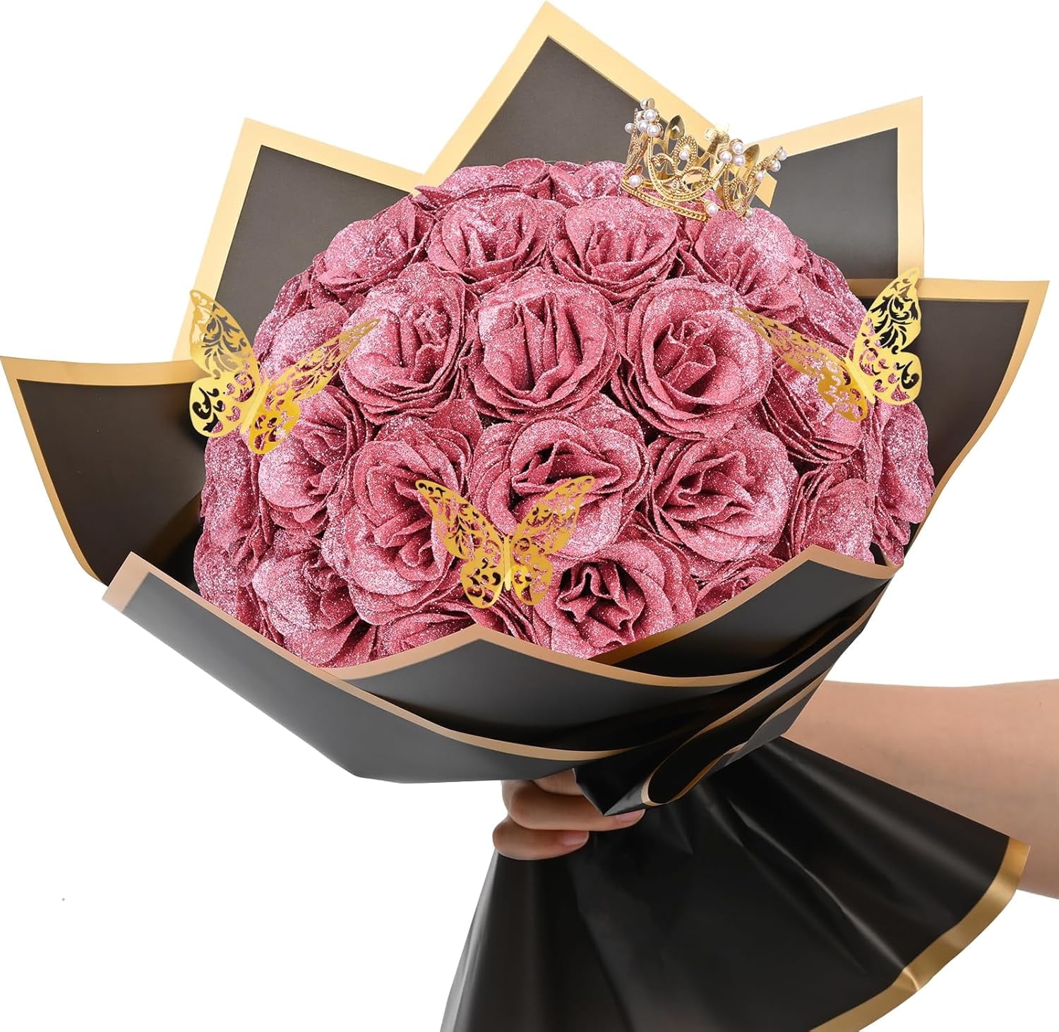 Waipfaru Glitter Roses Bouquet,36pcs Glitter Artificial Flowers,DIY ...
