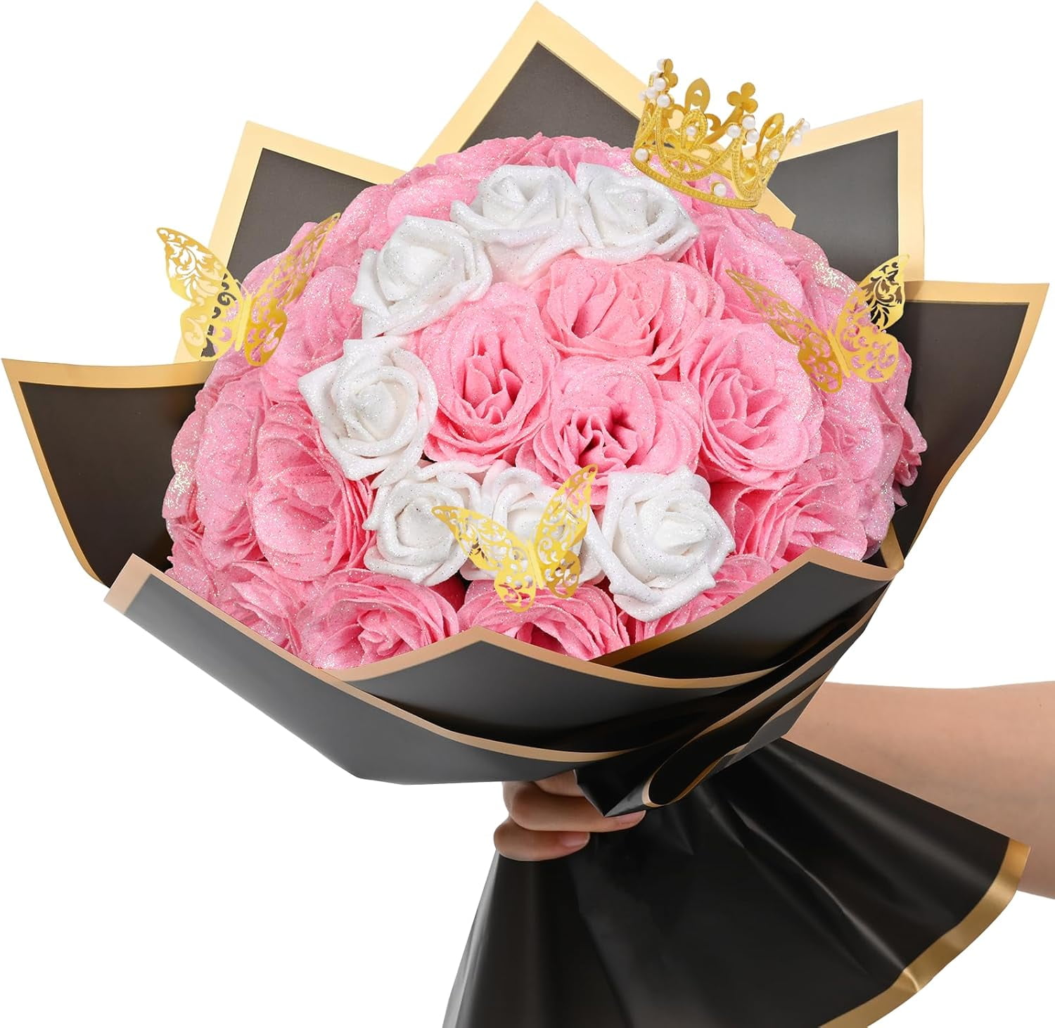 Waipfaru Glitter Roses Bouquet for Valentine's Day,56pcs Artificial ...