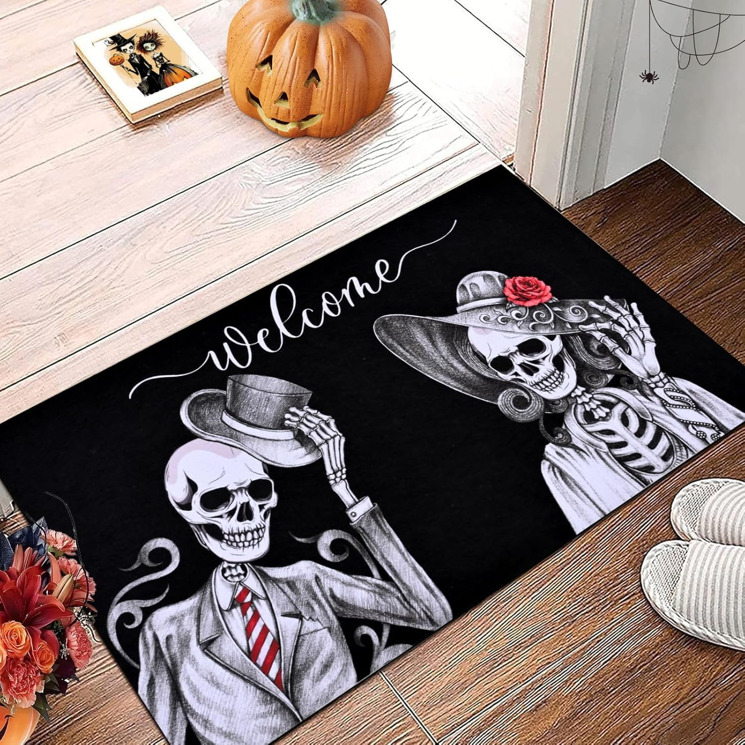 Waipfaru Halloween Doormats Non Slip Outdoor Mat Skull Welcome Mats for ...