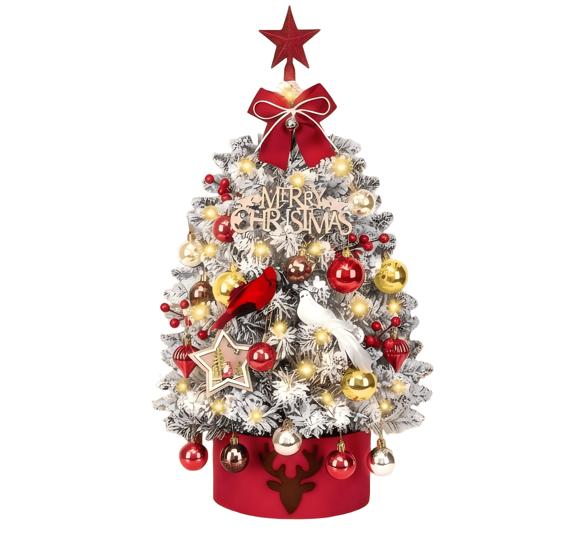 Waipfaru Pre-Lit Tabletop Christmas Tree, 24 inch Flocked Mini ...