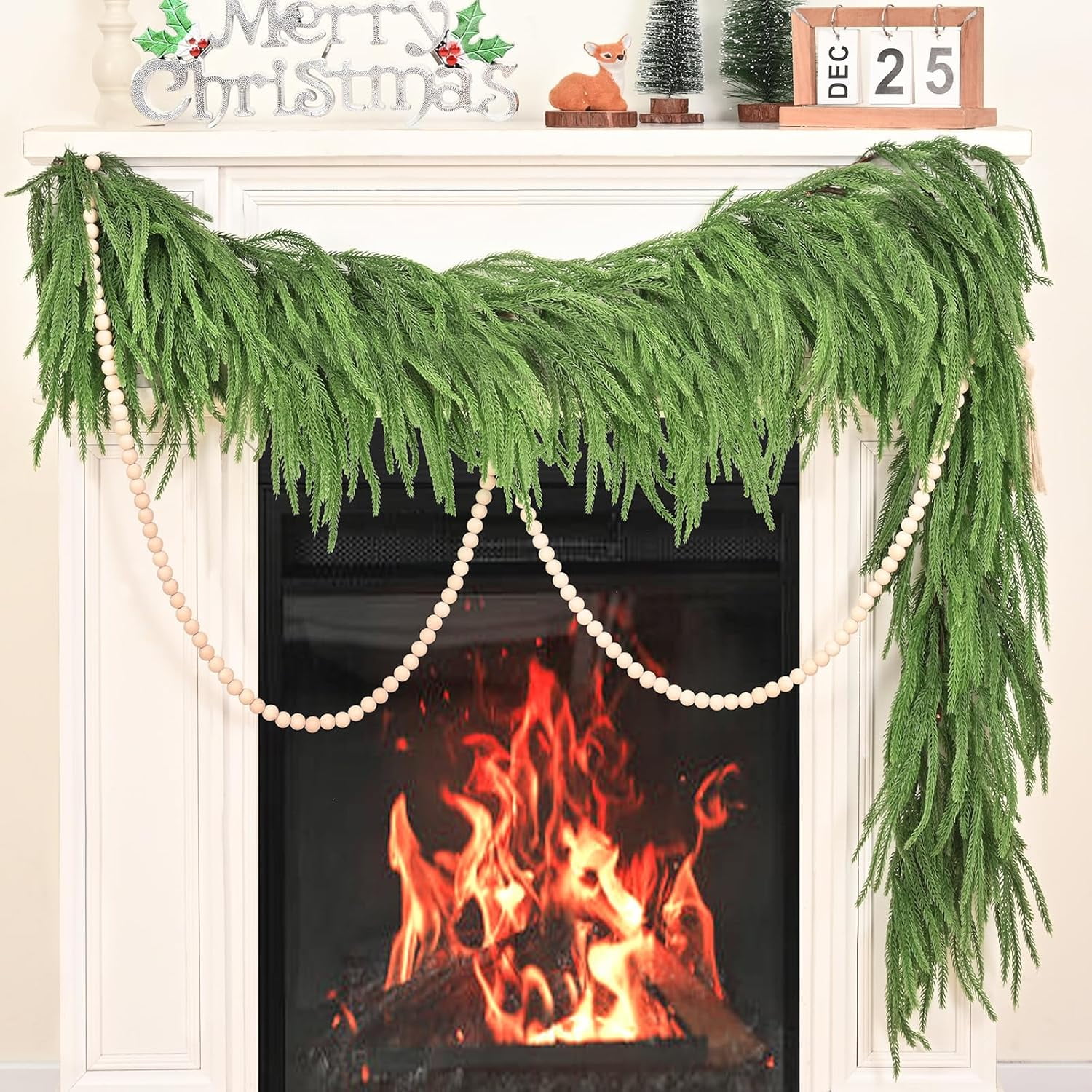Waipfaru Norfolk Pine Garland Real Touch Christmas Garlands Artificial ...